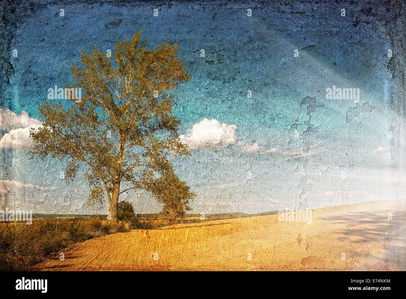 Country landscape in retro style Stock Photo - Alamy