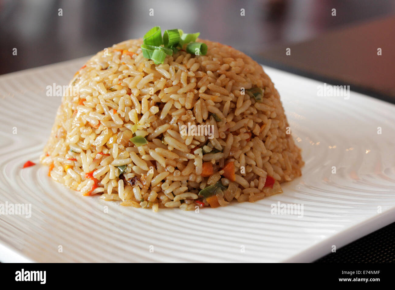Yakimeshi: Japanese fried rice on a white plate served in a restaurant ...
