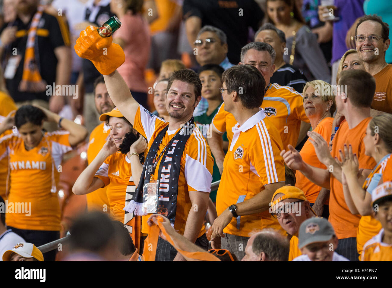 Houston, Texas, USA. 6th Sep, 2014. A Houston Dynamo fan celebrates the ...