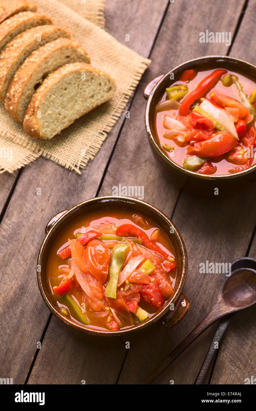 Two bowls of Hungarian traditional dish called Lecso, a vegetarian stew ...