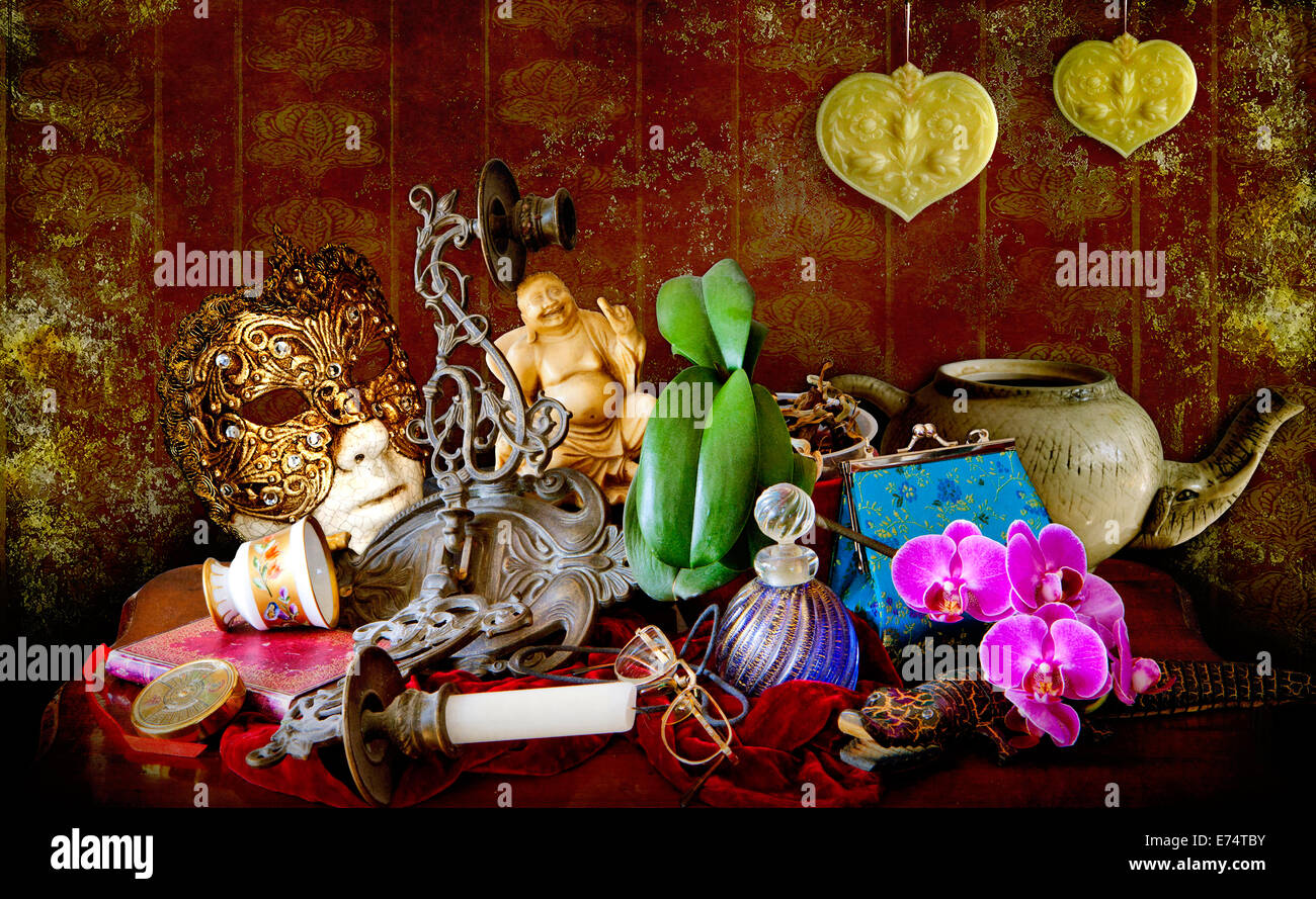 Like in a hidden objects game, a mishmash of different paraphernalia, a ...