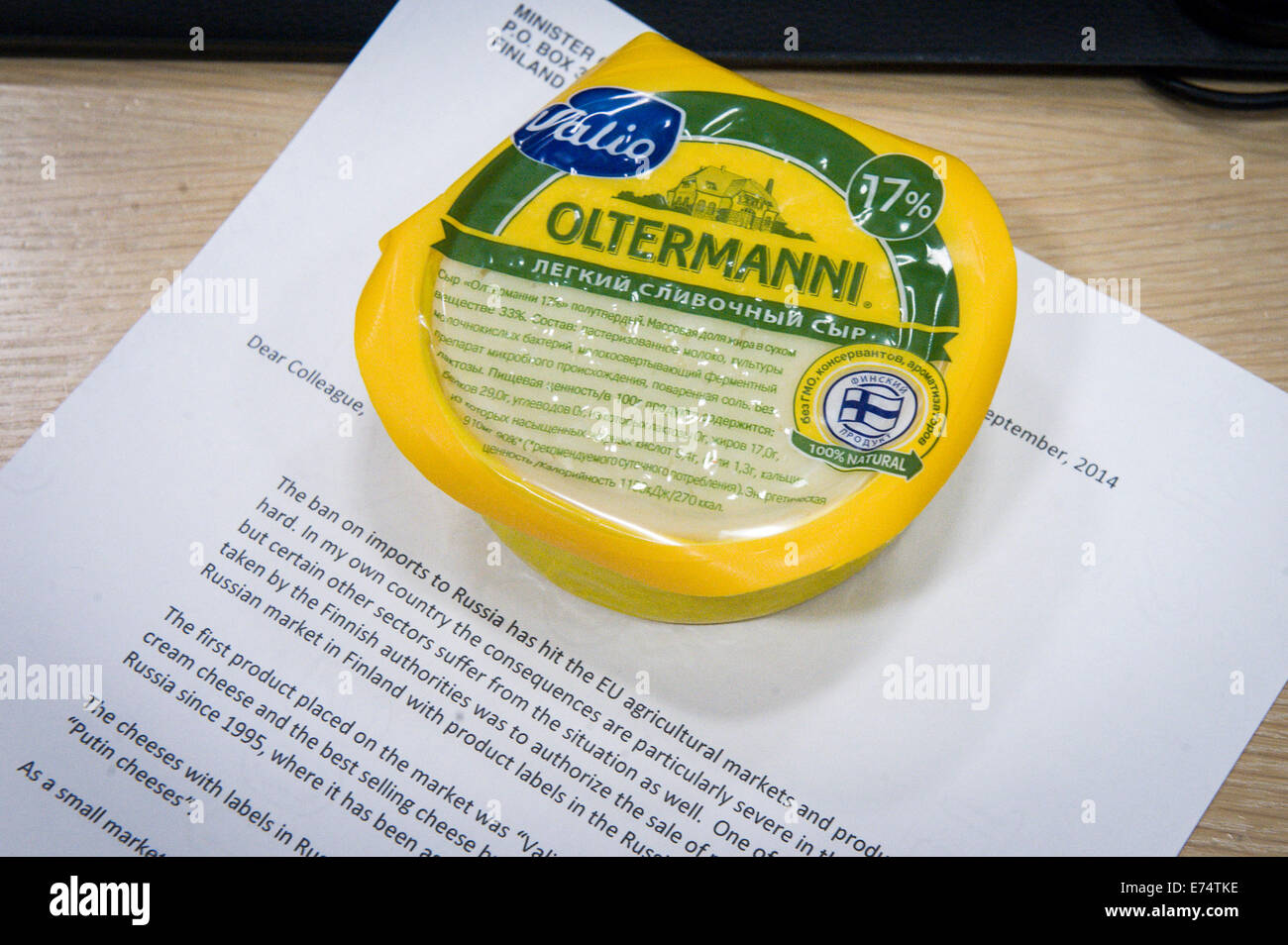 Finnish cheese 'Oltermanni' toghether with a letter asking for a help ...