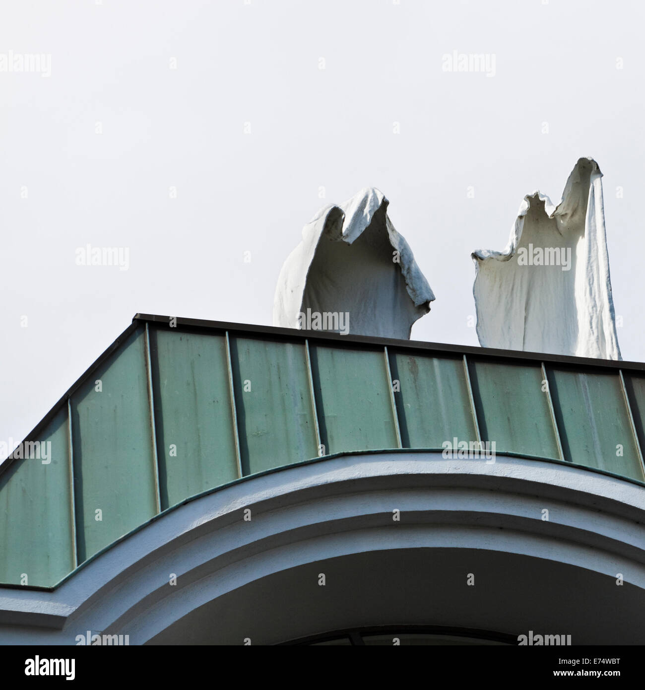 Ghost-like rooftop sculptures ("The Cripple and the Blind") by Charles ...