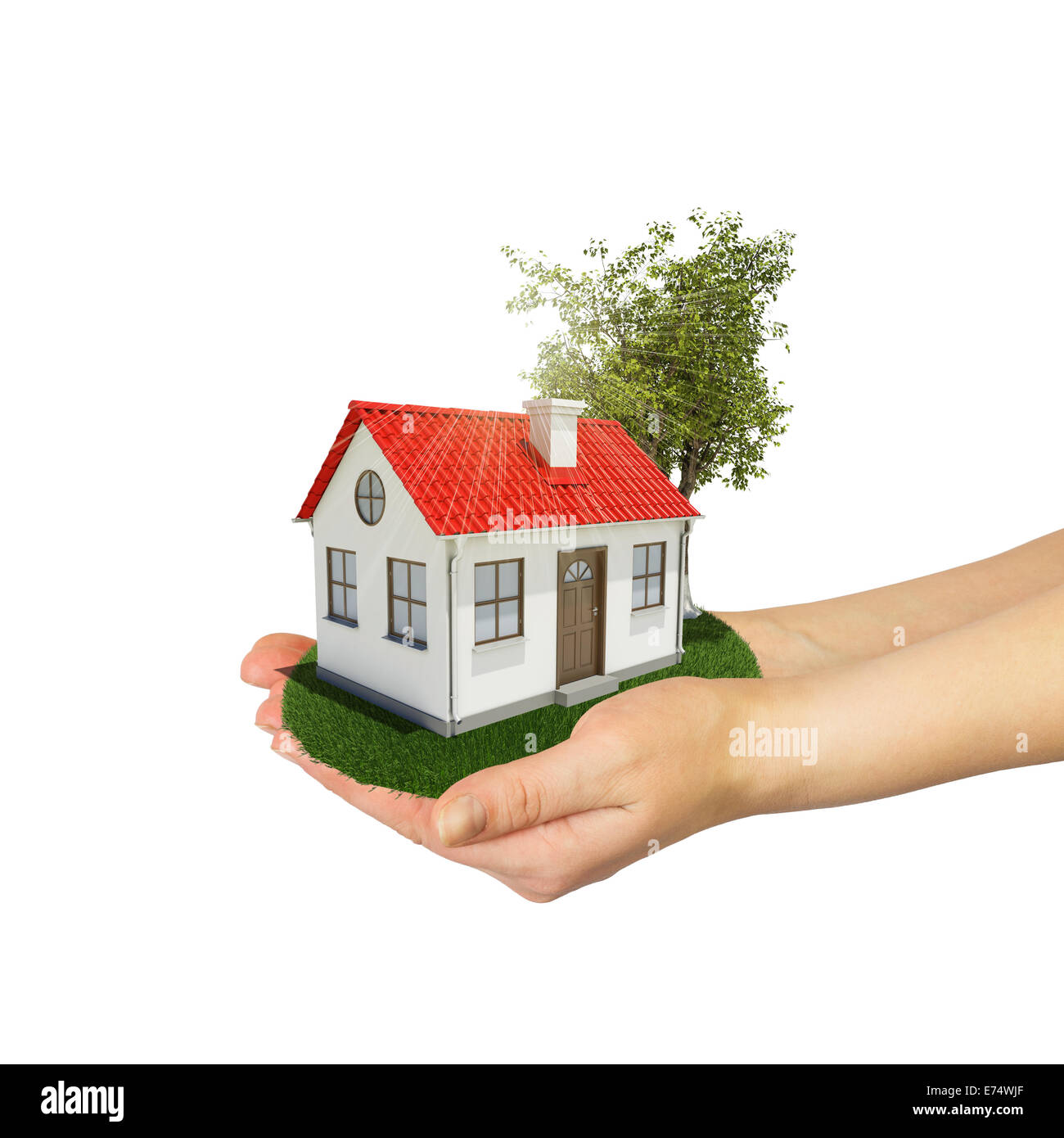 Human hands holding small house with tree and grass Stock Photo - Alamy