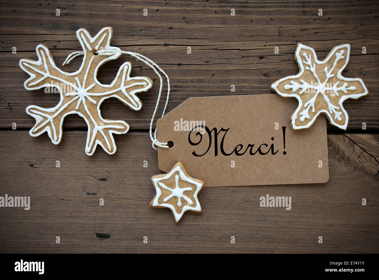 The French Word Merci, which means Thanks, on a Label with Ginger Bread ...