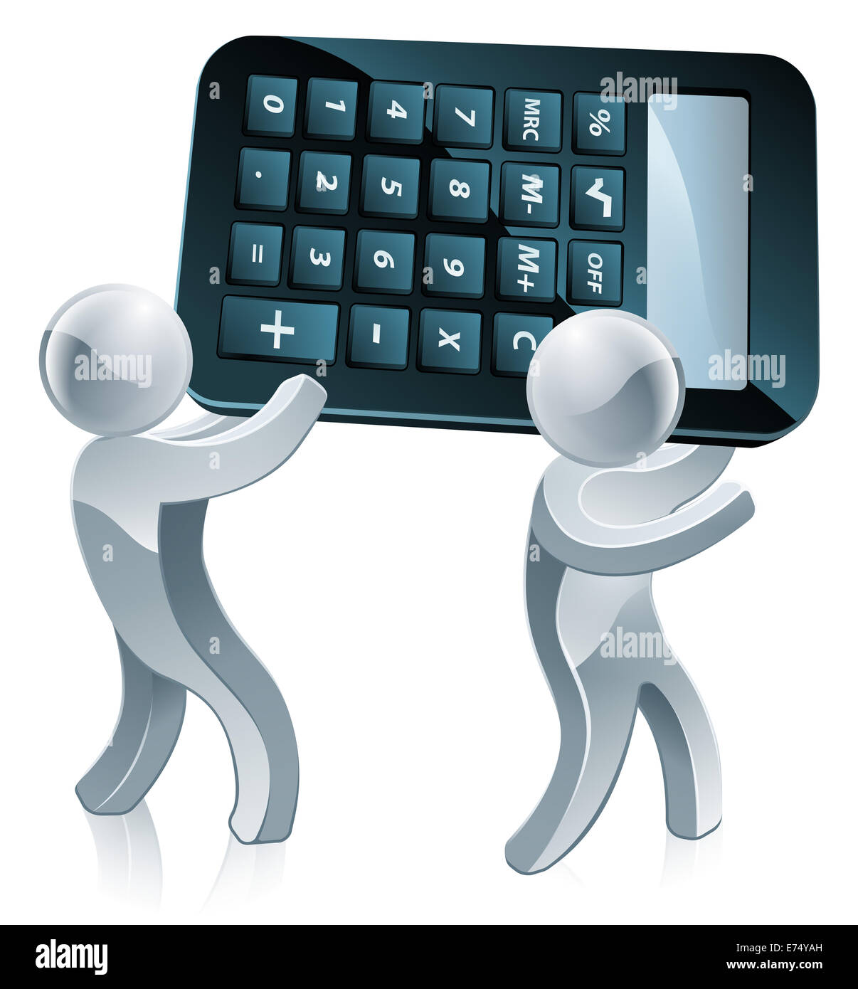 Two silver people holding a massive calculator on their shoulders Stock ...