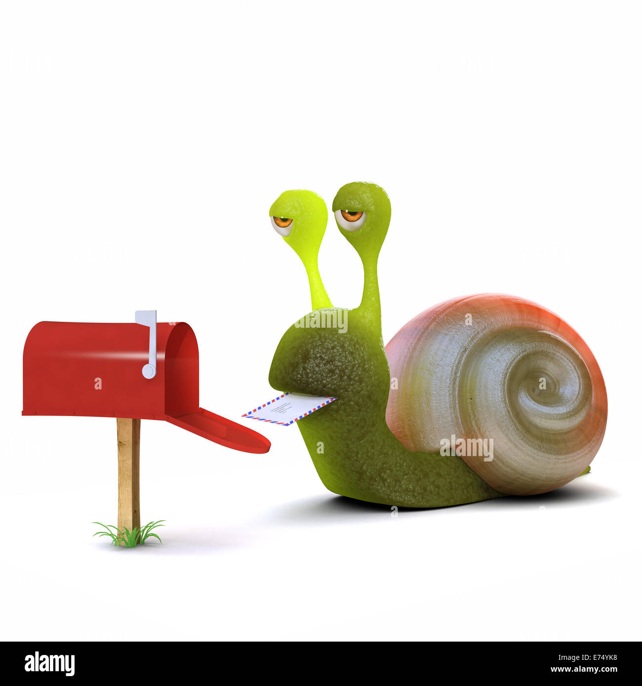 3d render of a snail getting mail from his postbox Stock Photo - Alamy