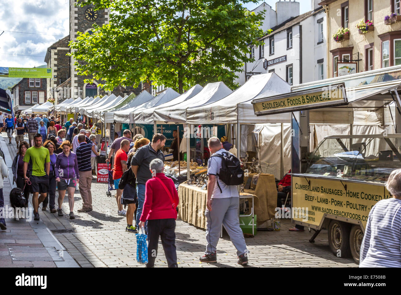A vibrant market in the cumbrian town of Keswick Stock Photo - Alamy