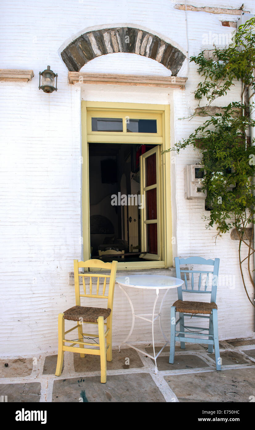 Picturesque details at the front door of a traditional Greek café ...