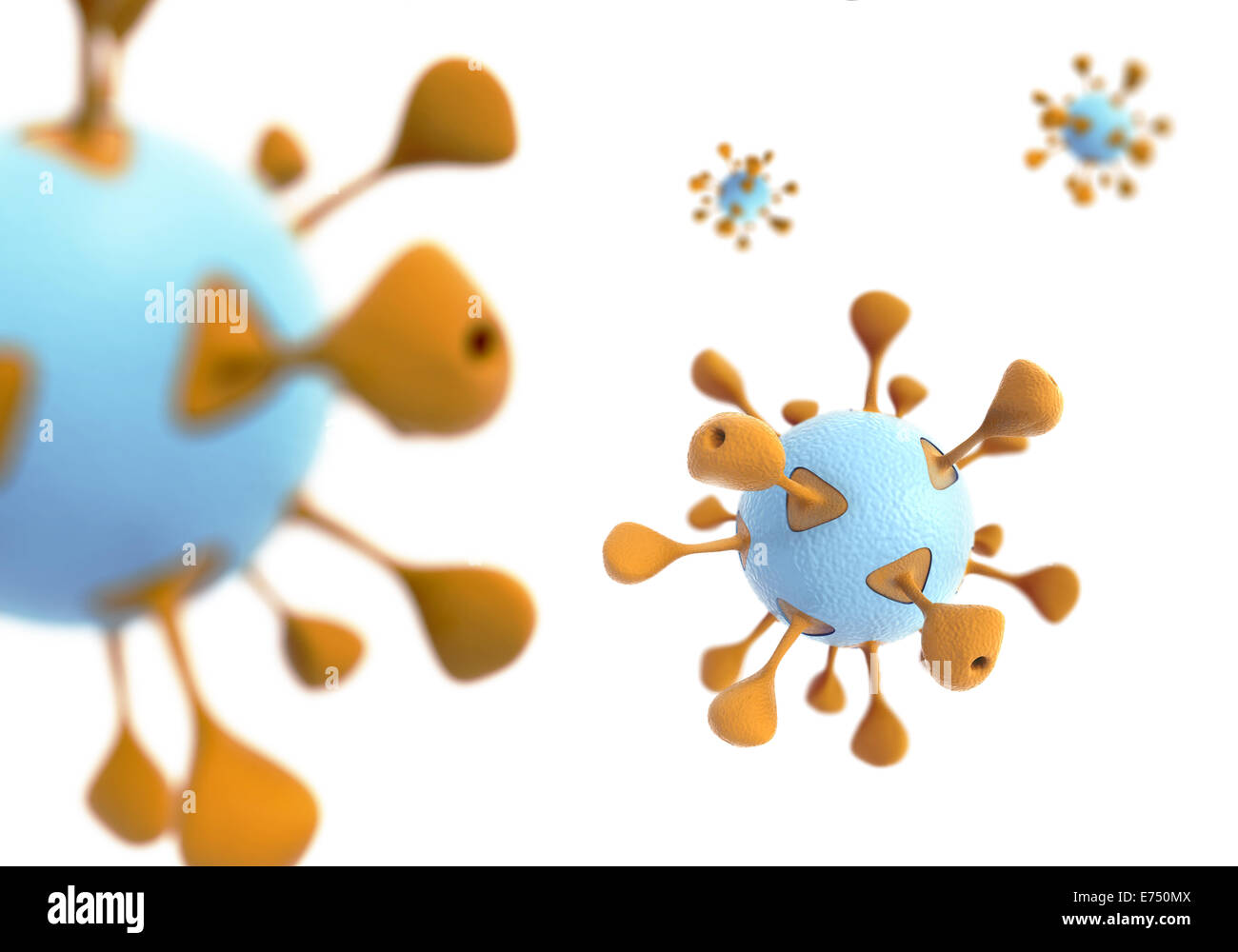 3d render illustration of round virus on white background with deep of ...