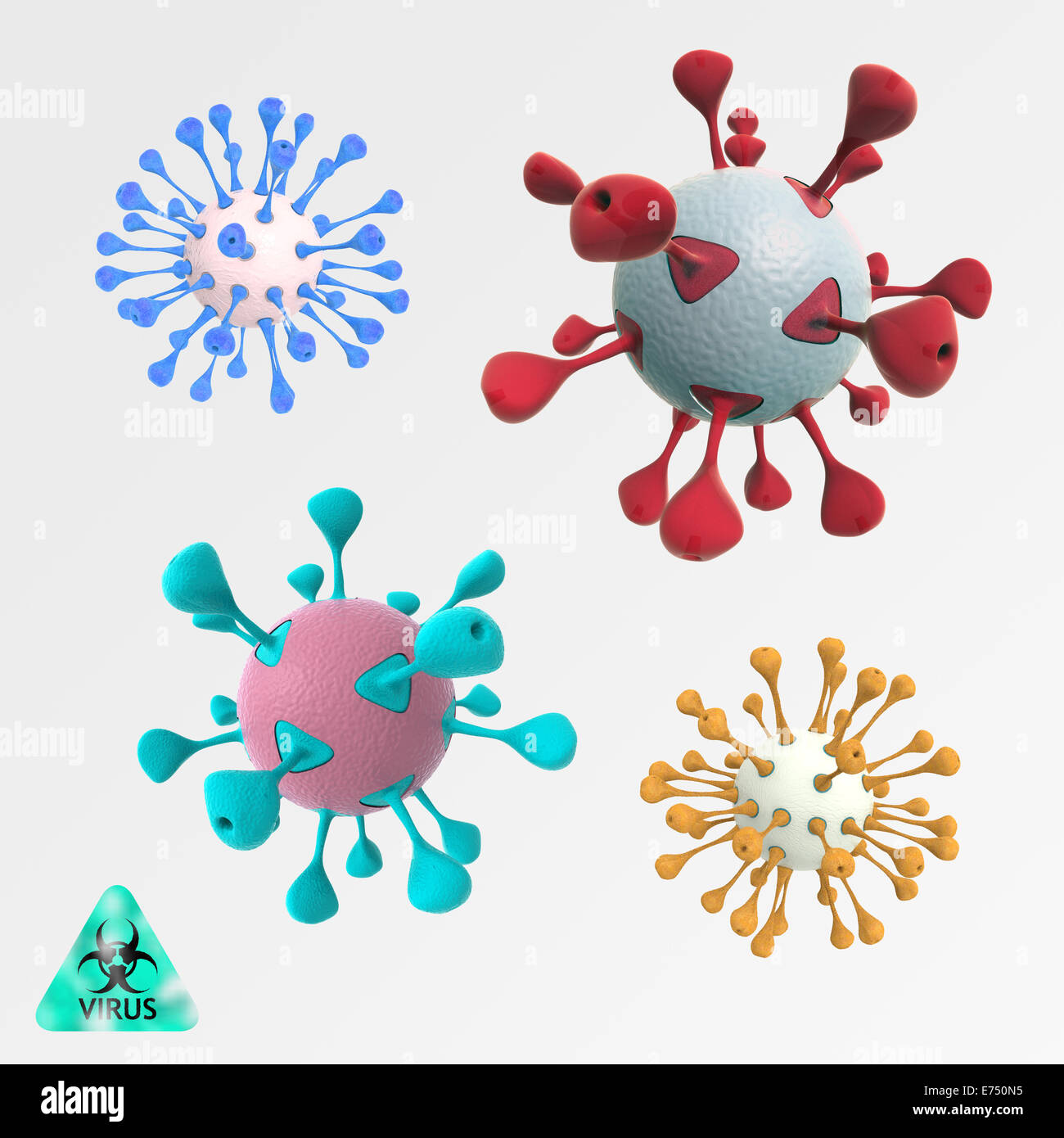 Colorful render illustration set of round viruses - isolated on bright ...