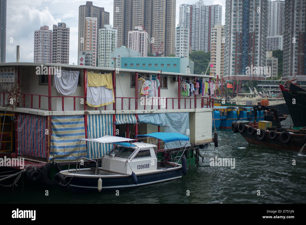 The harbourfront in Aberdeen, Hong Kong. Traditional fishing district ...