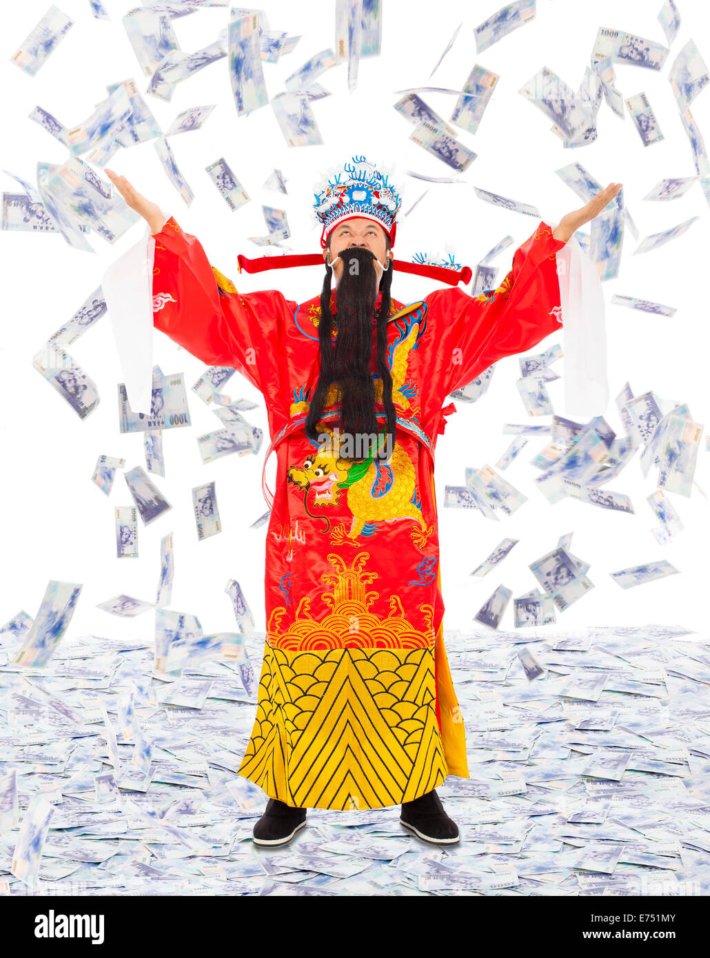 god of wealth share riches and prosperity with money rain background ...