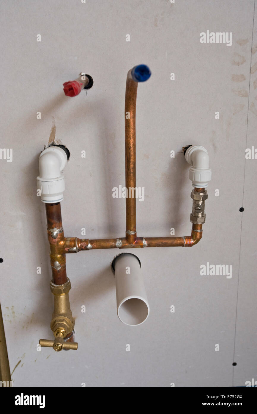 First fix plumbing for house extension Hay-on-Wye Powys Wales UK Stock ...