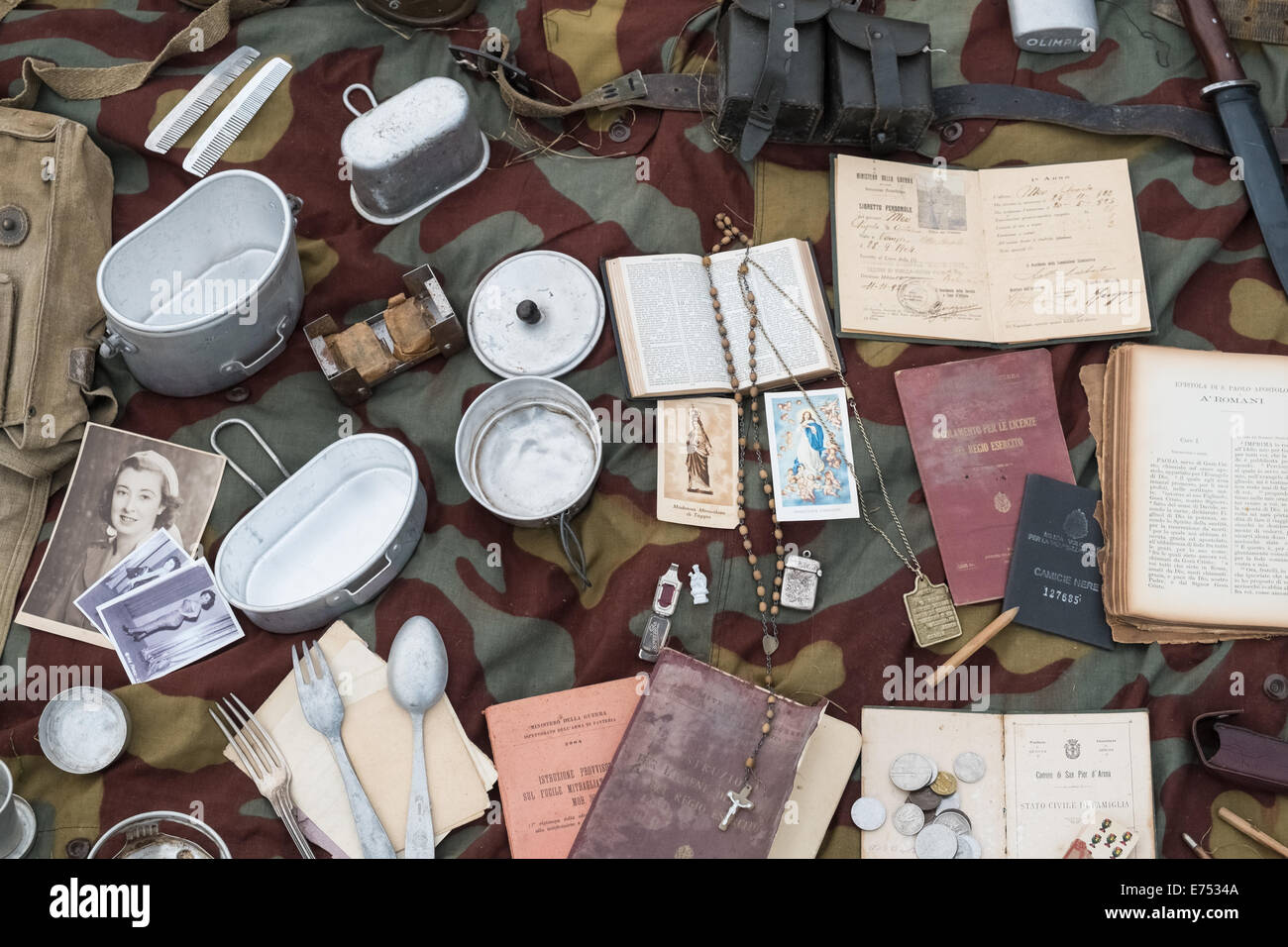 Memorabilia from world war two (WW2) at a battle reenactment event ...