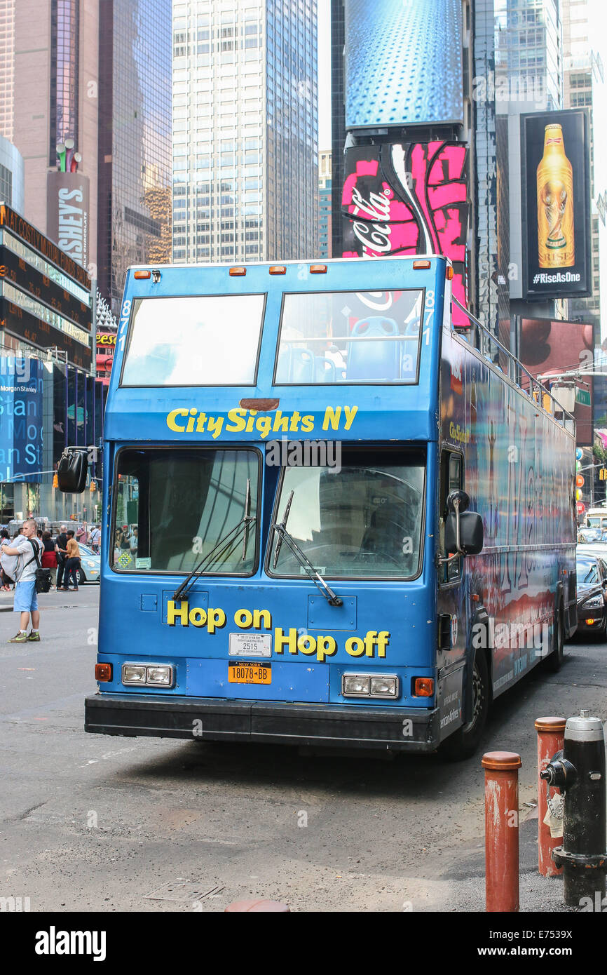 NEW YORK CITY-JULY 16: New York City bus on Time Square in New York ...