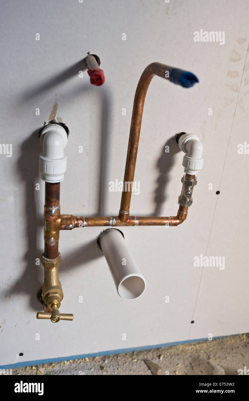 First fix plumbing for house extension Hay-on-Wye Powys Wales UK Stock ...