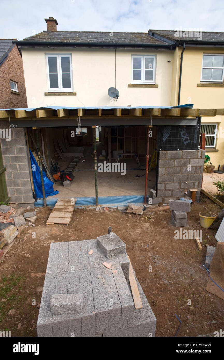Block wall being built for house extension Hay-on-Wye Powys Wales UK ...