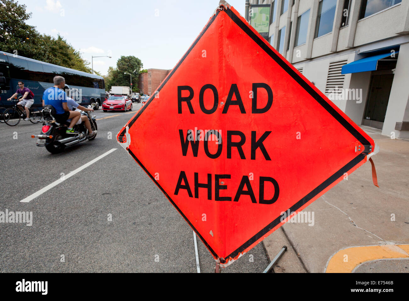 Roadwork ahead sign - USA Stock Photo - Alamy
