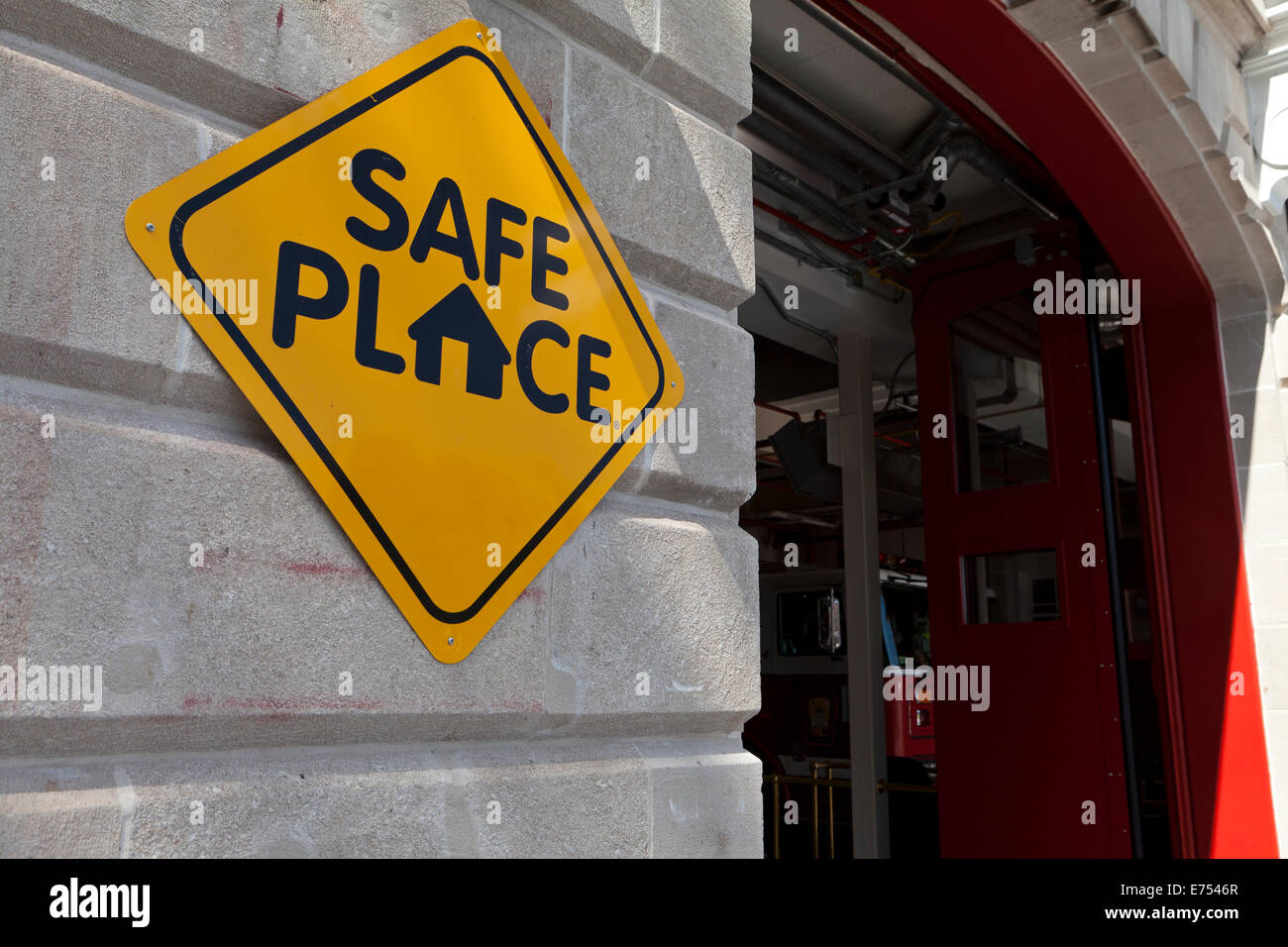 Safe Place sign on Fire Station entrance - Washington, DC USA Stock ...