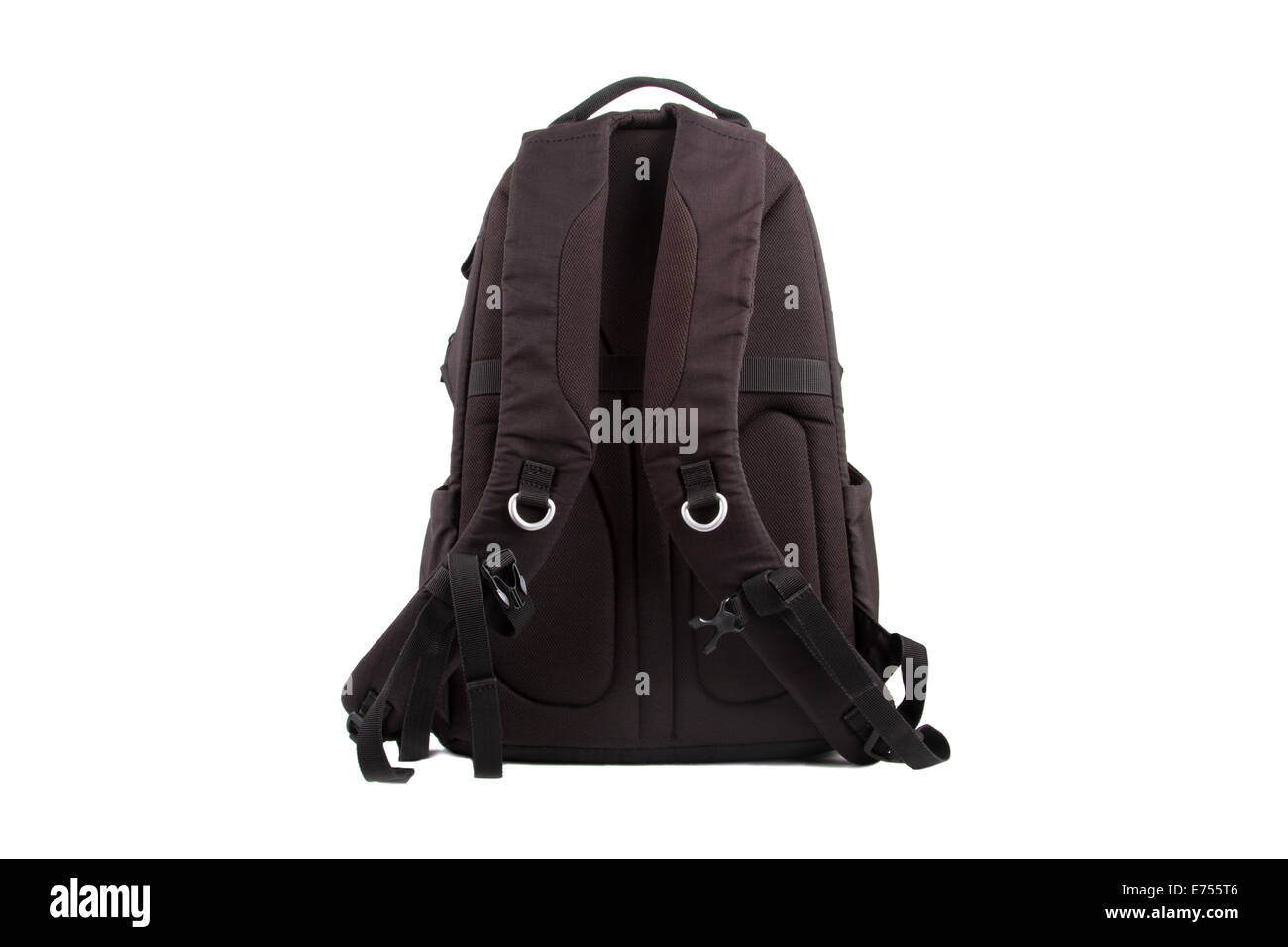 Back view of black back pack, isolated on white background Stock Photo ...