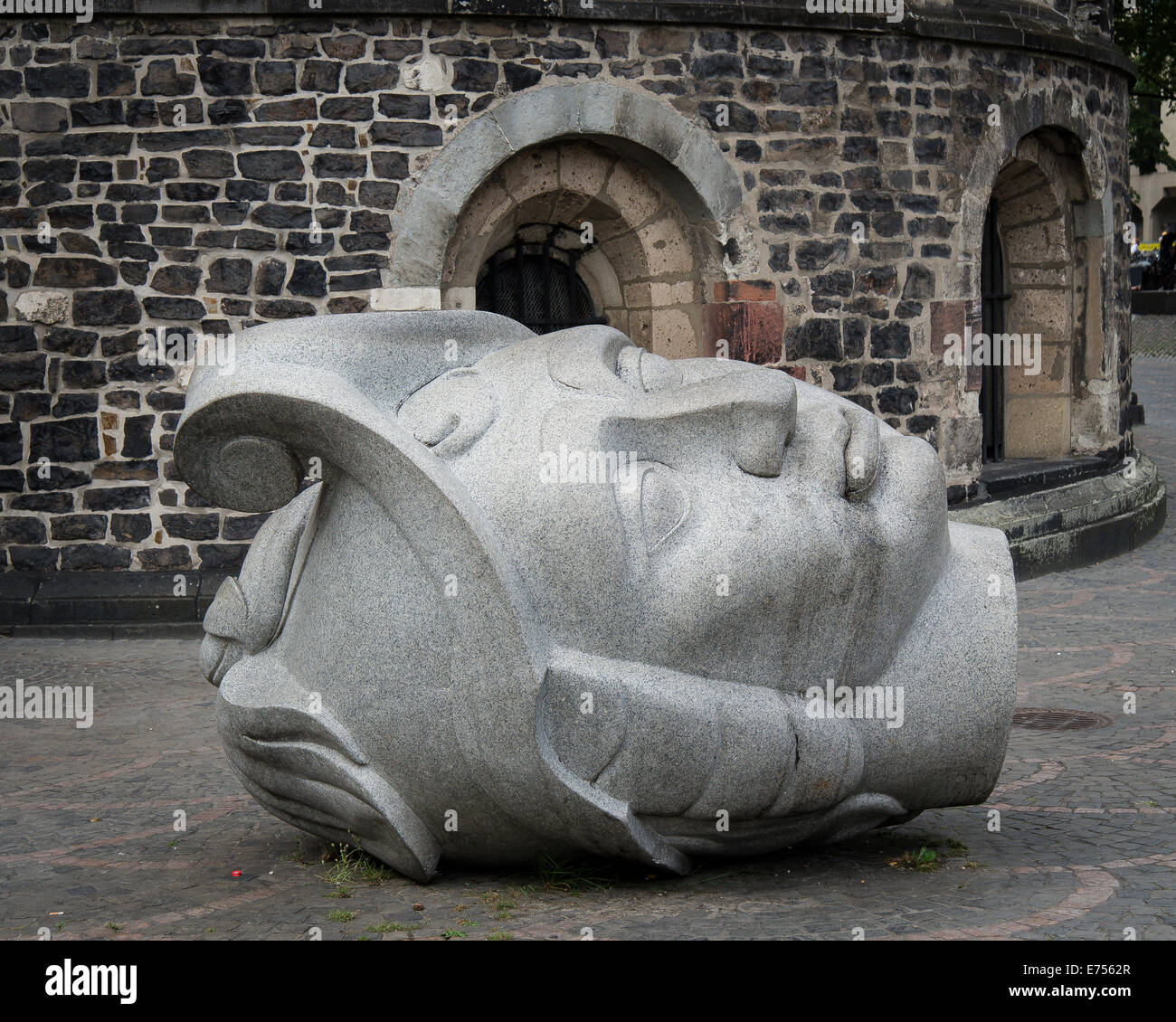 Sculptures depicting the heads of Saints Cassius & Florentius in front ...