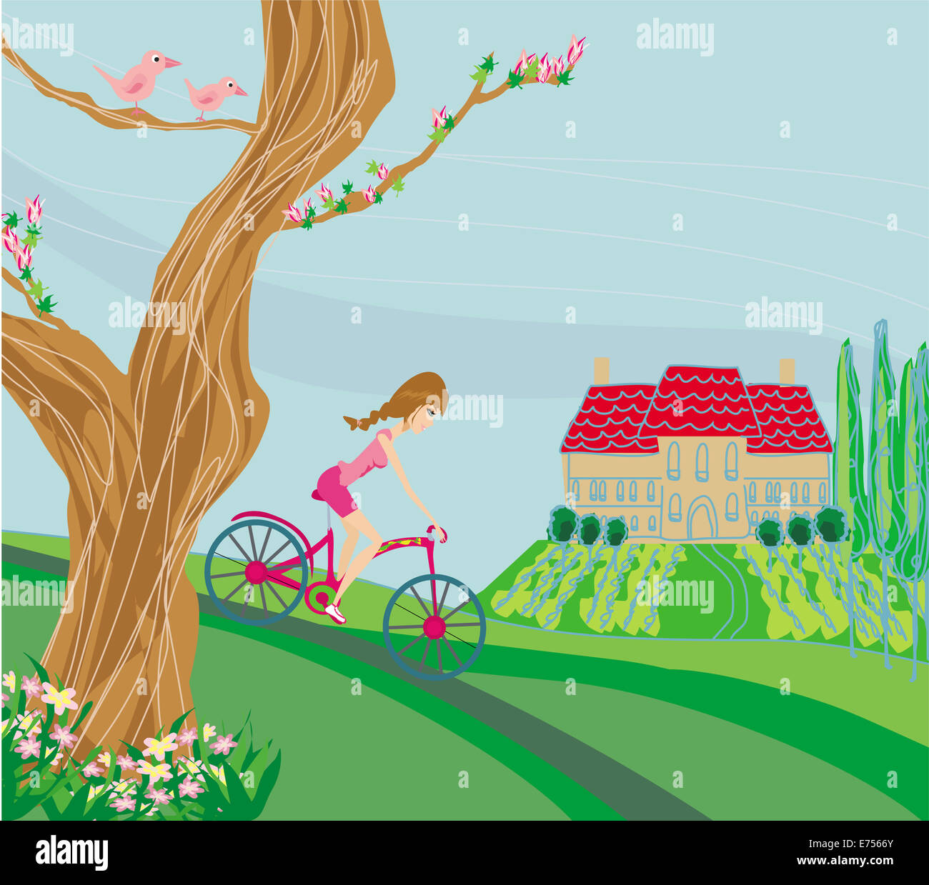 woman riding a bike on a spring day Stock Photo - Alamy