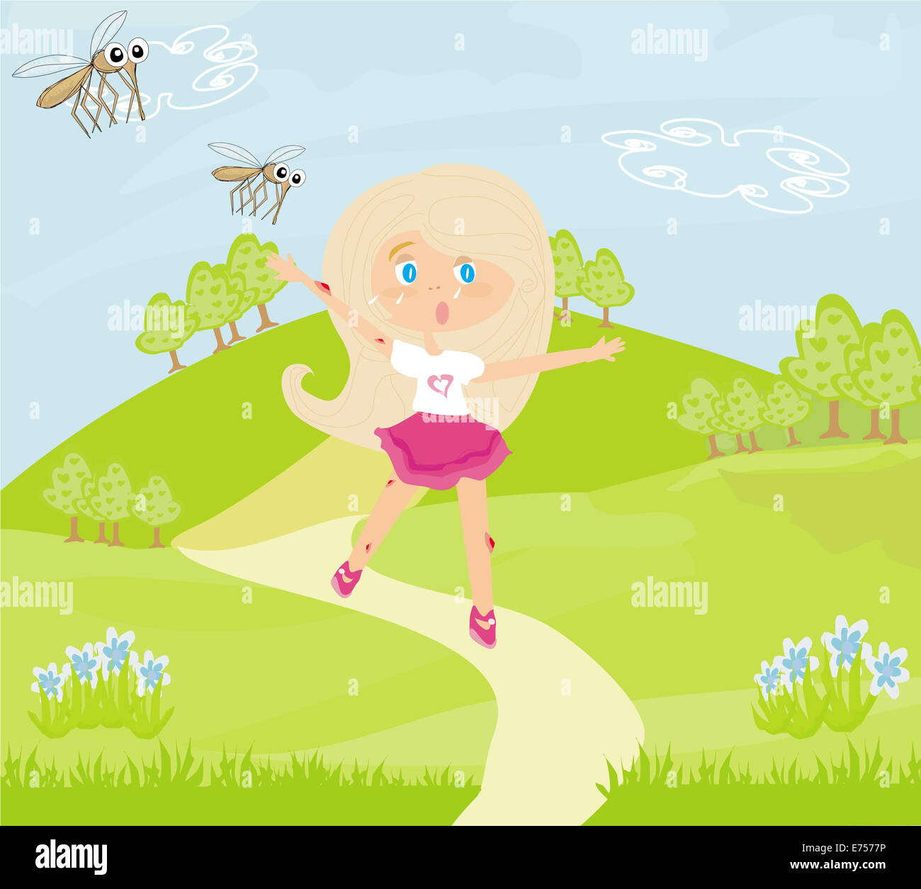 girl runs away from mosquitoes Stock Photo - Alamy