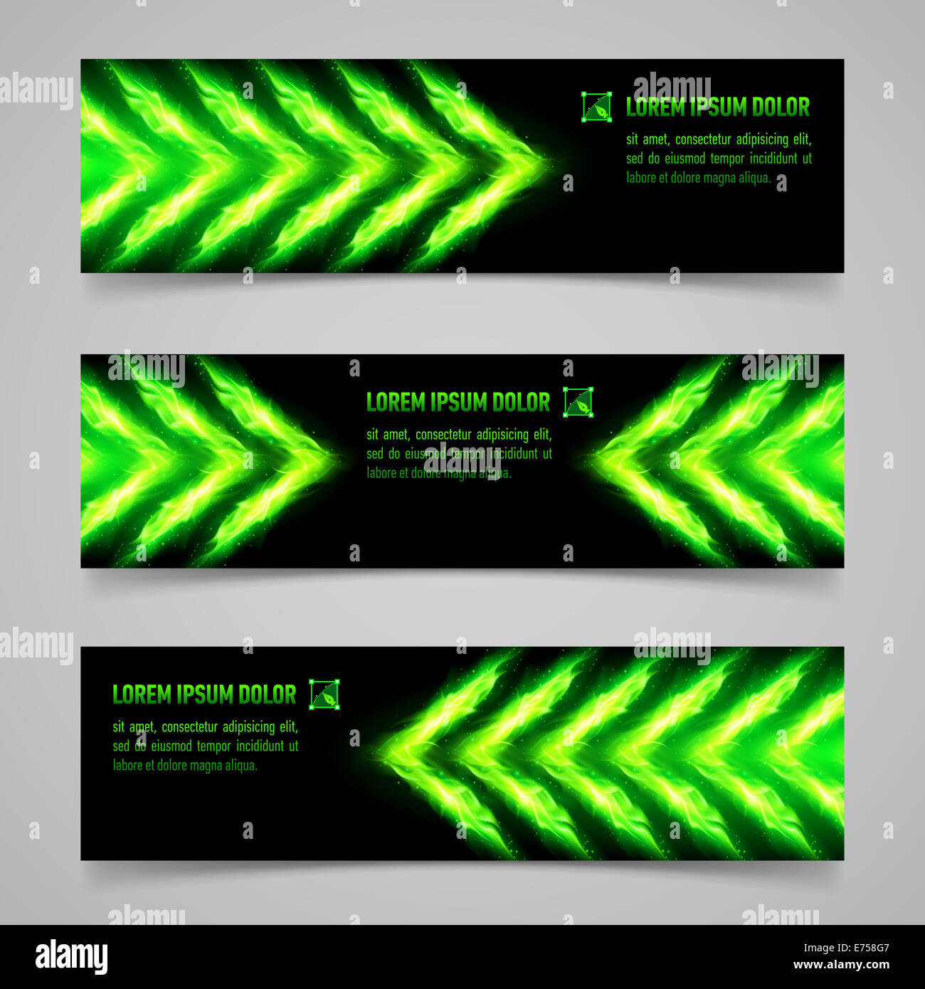 Set of banners with green flaming arrows Stock Photo - Alamy