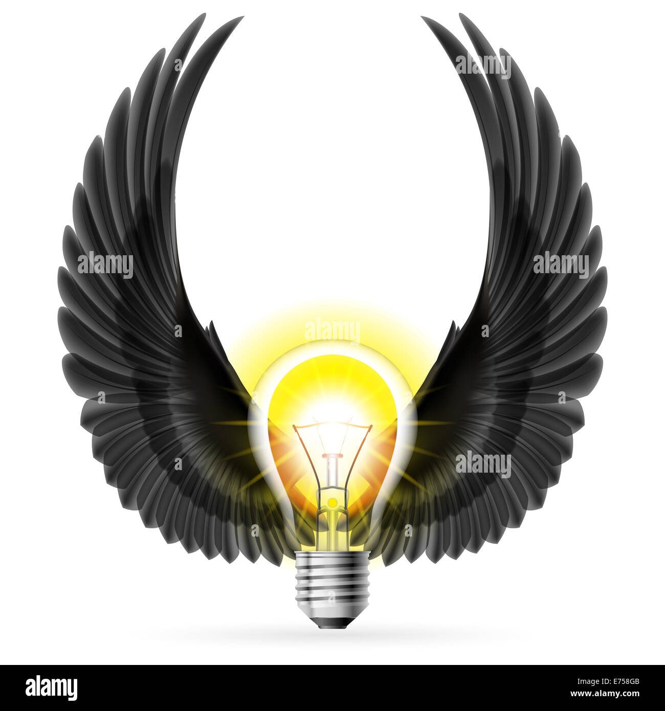 Light bulb with raised up black wings. Idea and inspiration concept ...