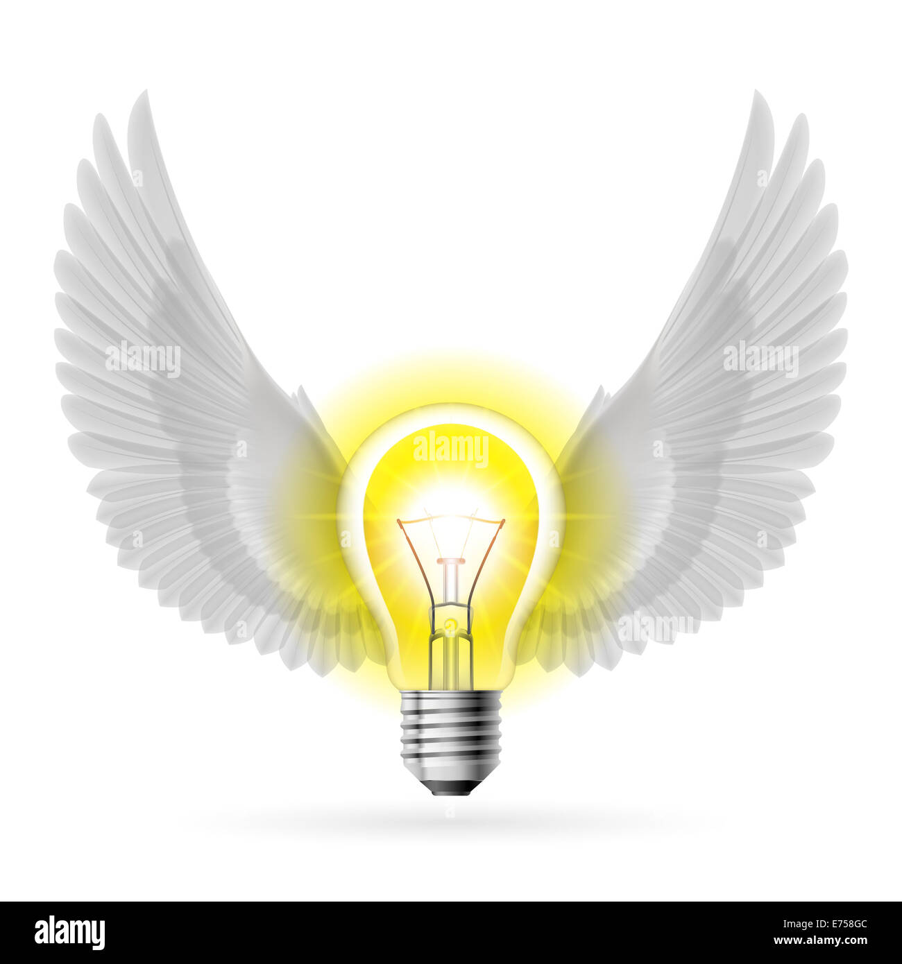 Light bulb with white wings. Idea and inspiration concept Stock Photo ...