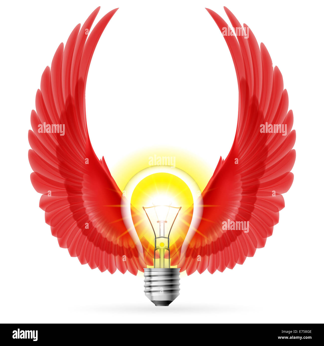 Light bulb with raised up red wings. Idea and inspiration concept Stock ...