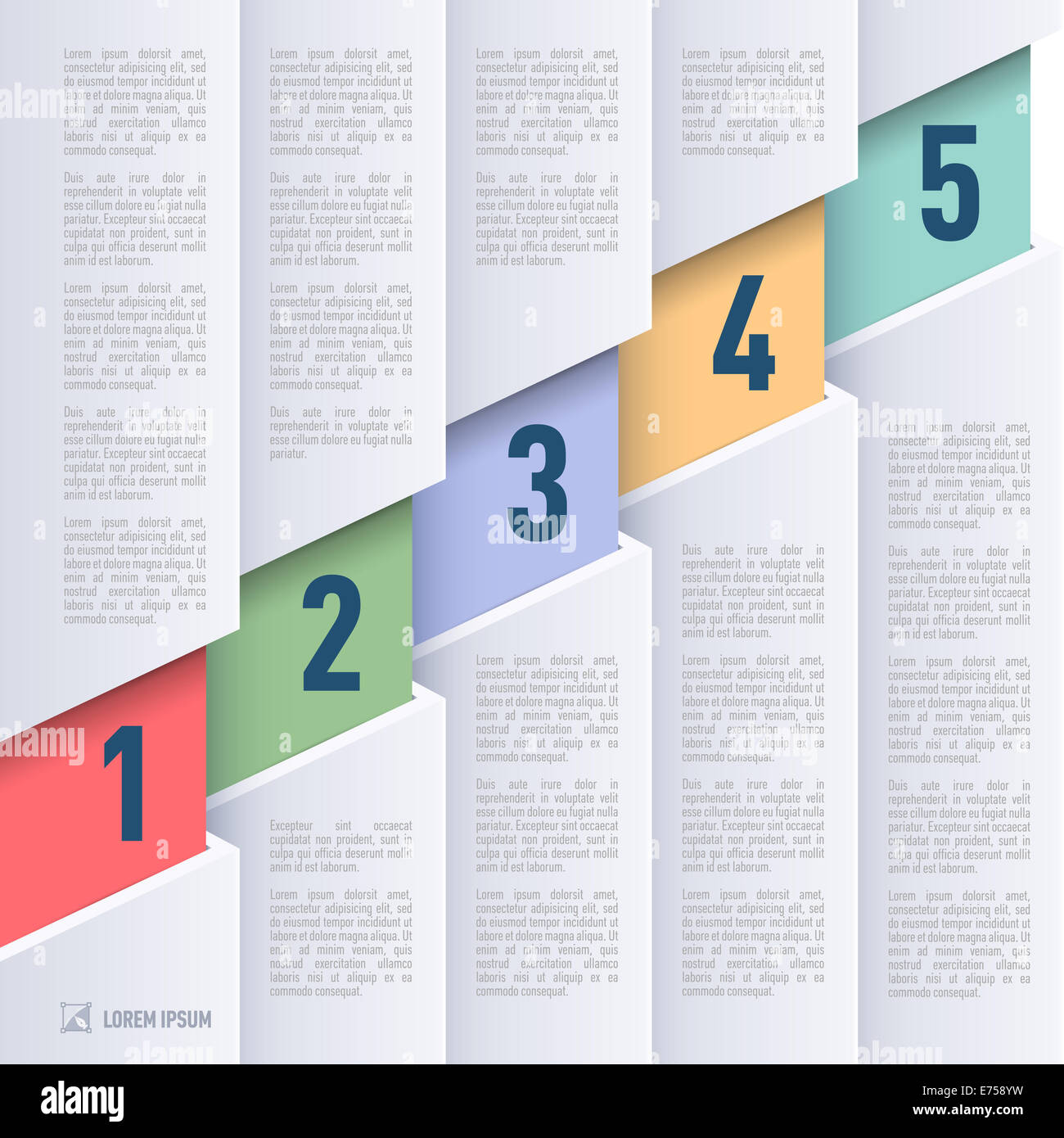 Infographics in paper style with ascending colored numbered items from ...