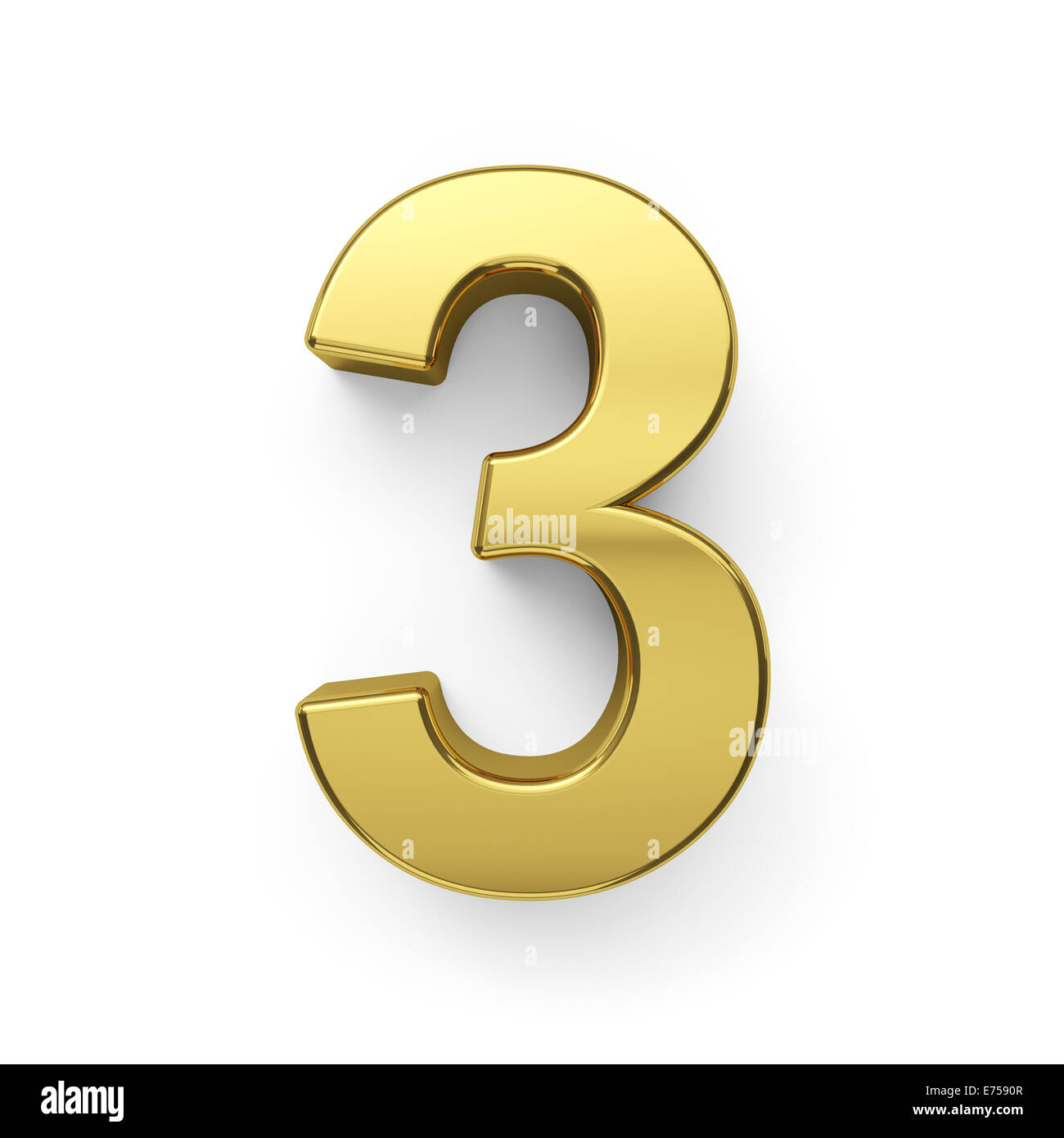 3d render of golden digit three simbol - 3. Isolated on white ...