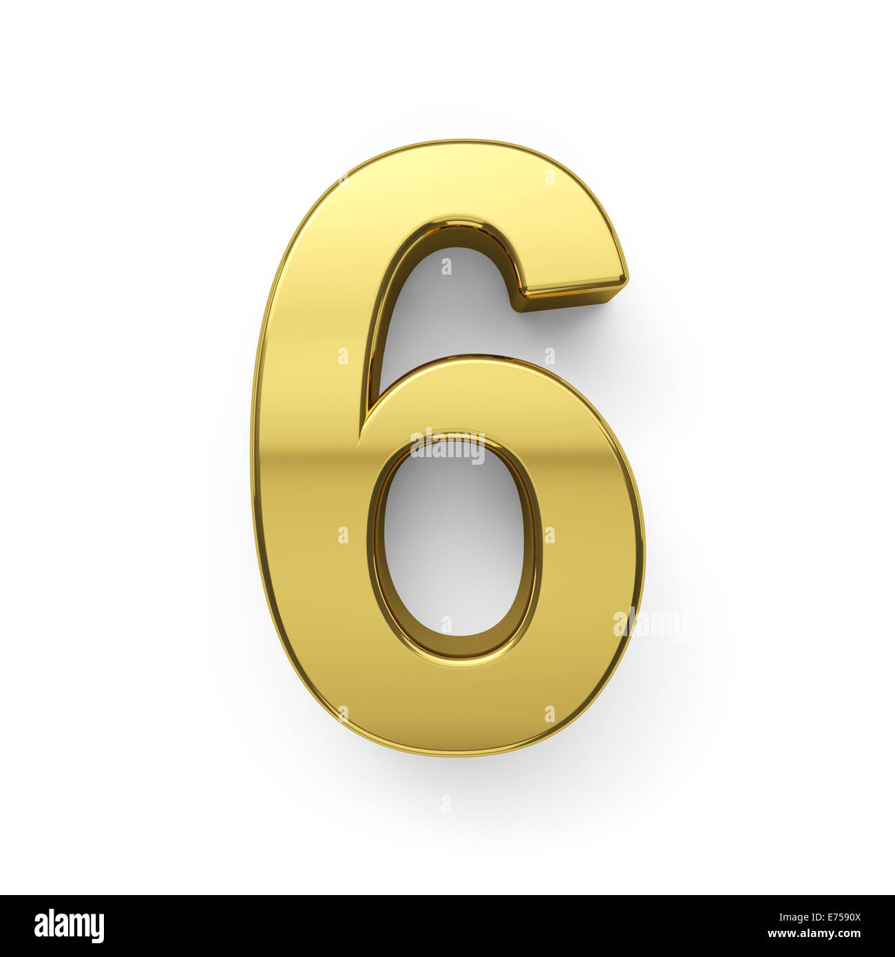 3d render of golden digit six simbol - 6. Isolated on white background ...
