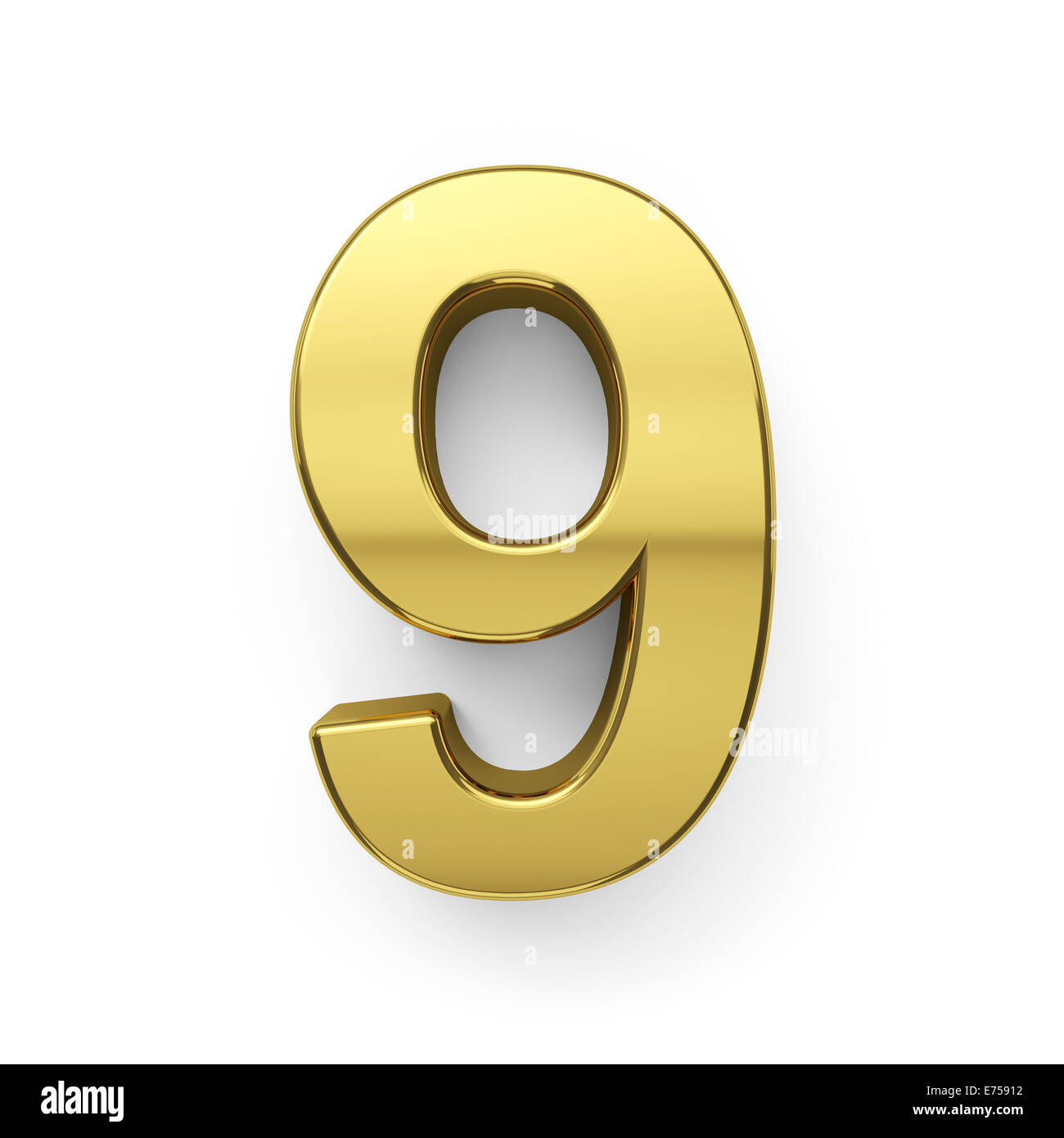 3d render of golden digit nine simbol - 9. Isolated on white background ...