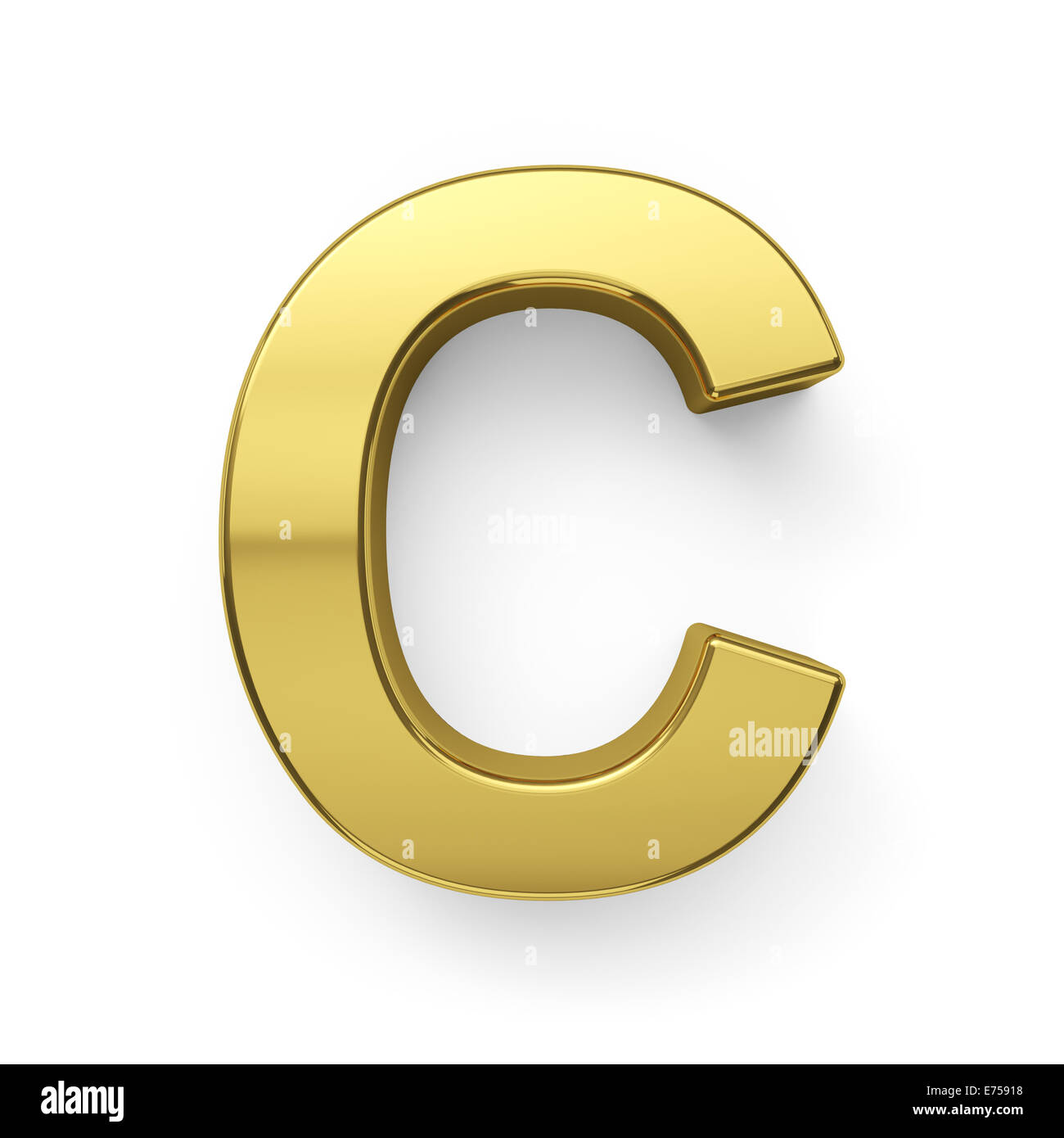 3d render of golden alphabet letter simbol - C. Isolated on white ...