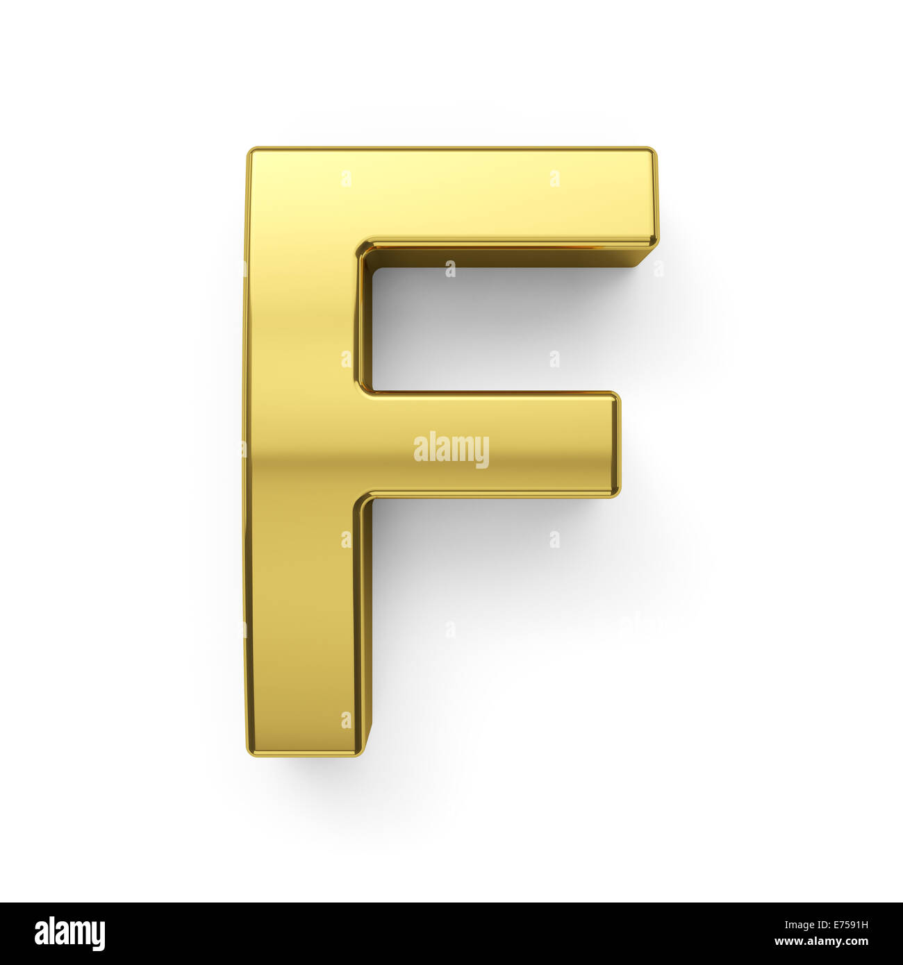 3d render of golden alphabet letter simbol - F. Isolated on white ...