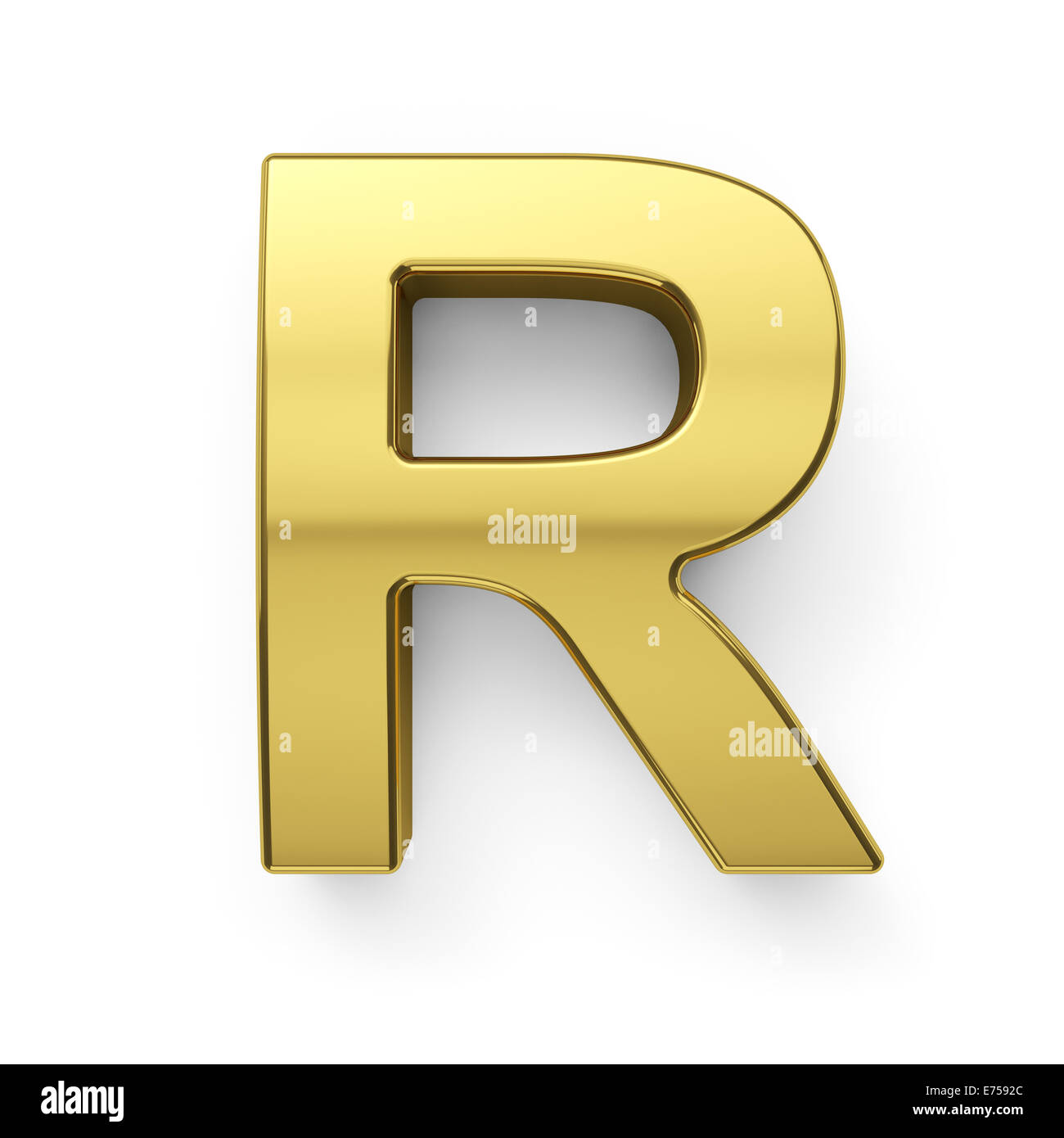 3d render of golden alphabet letter simbol - R. Isolated on white ...