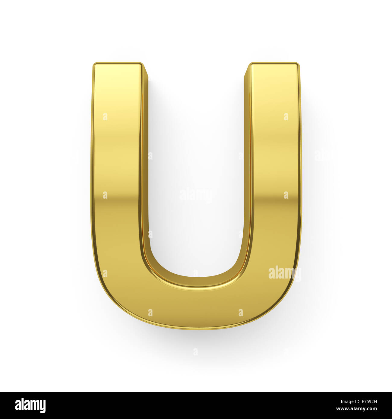 3d render of golden alphabet letter simbol - U. Isolated on white ...
