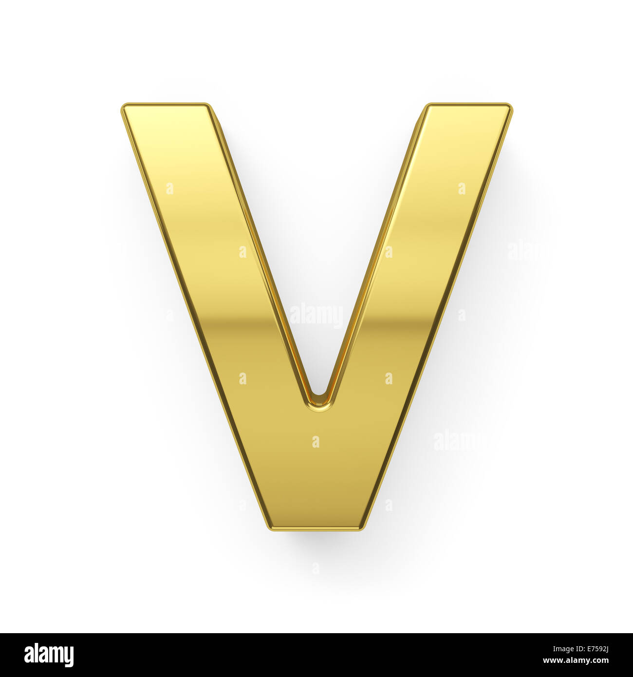 3d render of golden alphabet letter simbol - V. Isolated on white ...