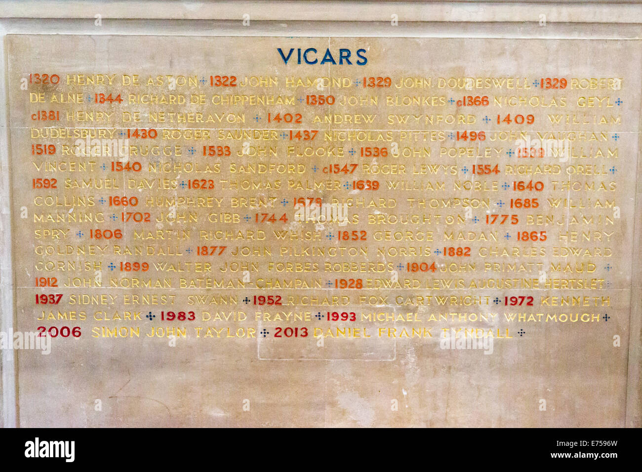 List of Vicars at St Mary Redcliffe Church, Bristol, England, UK Stock ...
