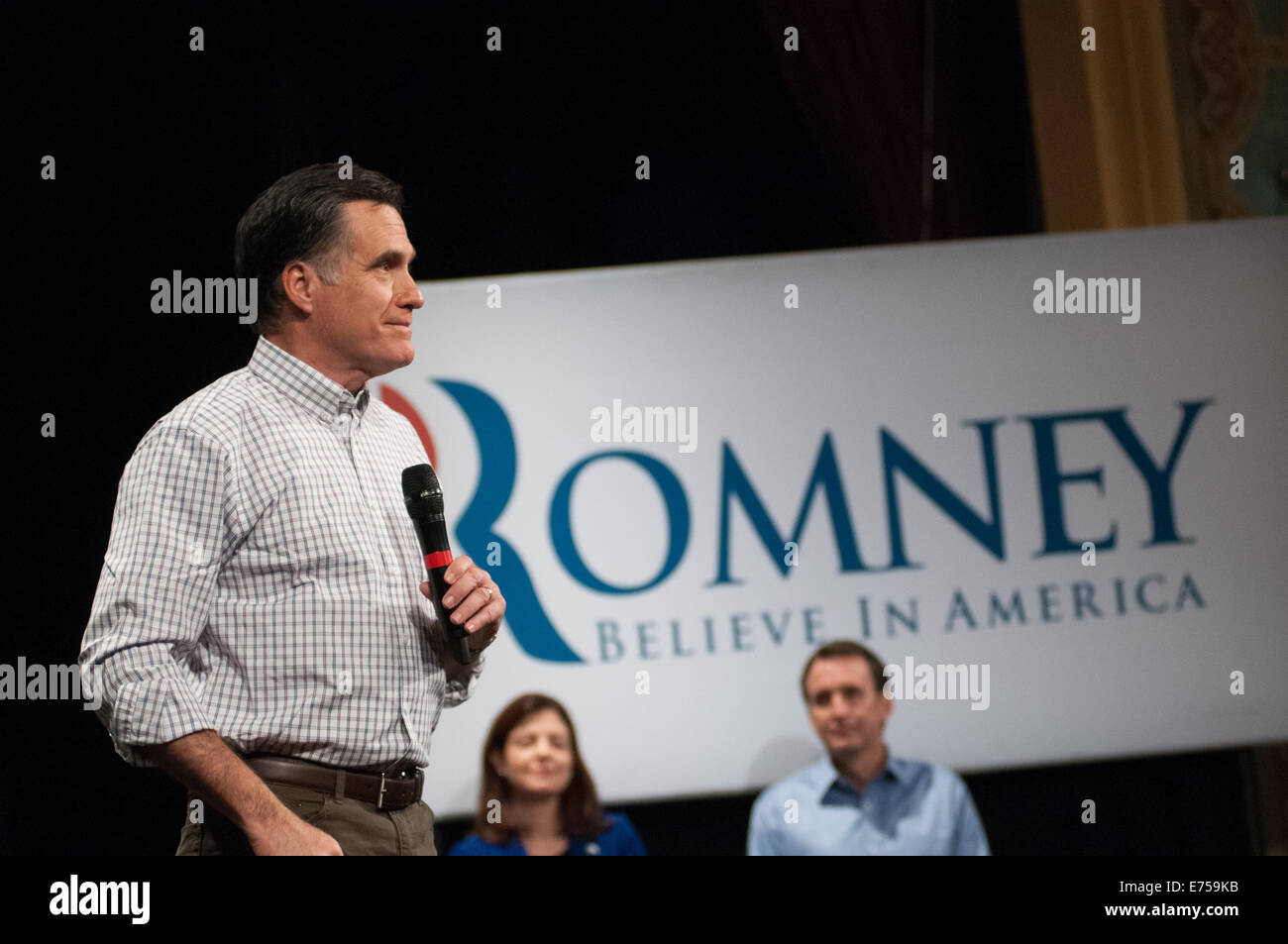 Presidential hopeful Mitt Romney holds a campaign rally in the ...