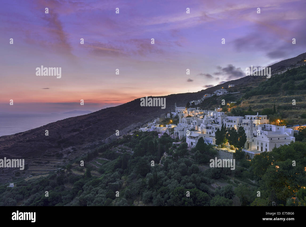 View of Kardiani traditional village at sunset, one of the most ...