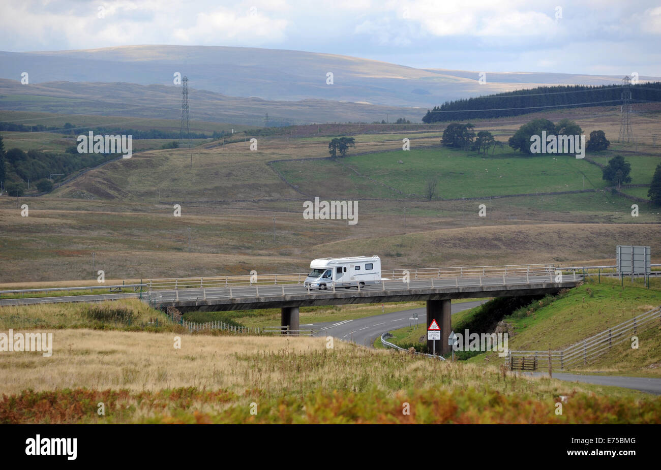 MOTORHOME CROSSING BRIDGE ON THE M6 MOTORWAY NEAR SHAP IN THE LAKE ...