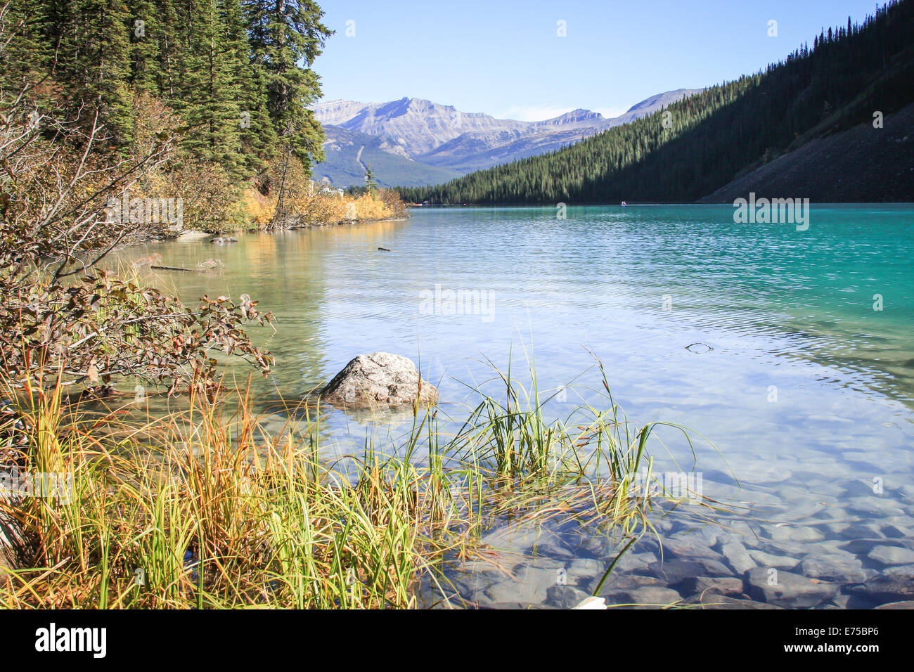 Mountains reflected in Lake Louise, Alberta, Canada Stock Photo - Alamy