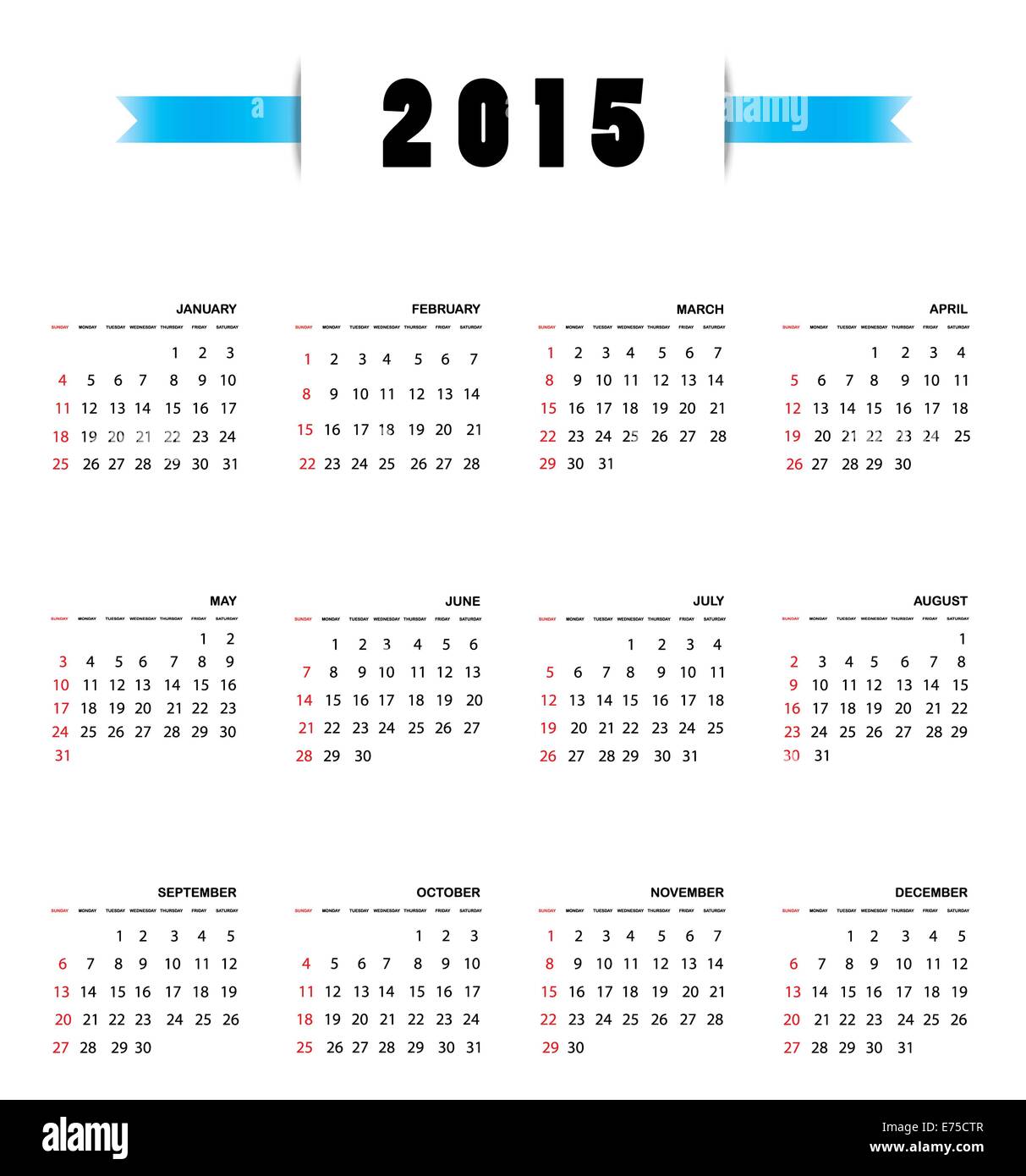 A Simple 2015 year calendar illustration Stock Photo - Alamy