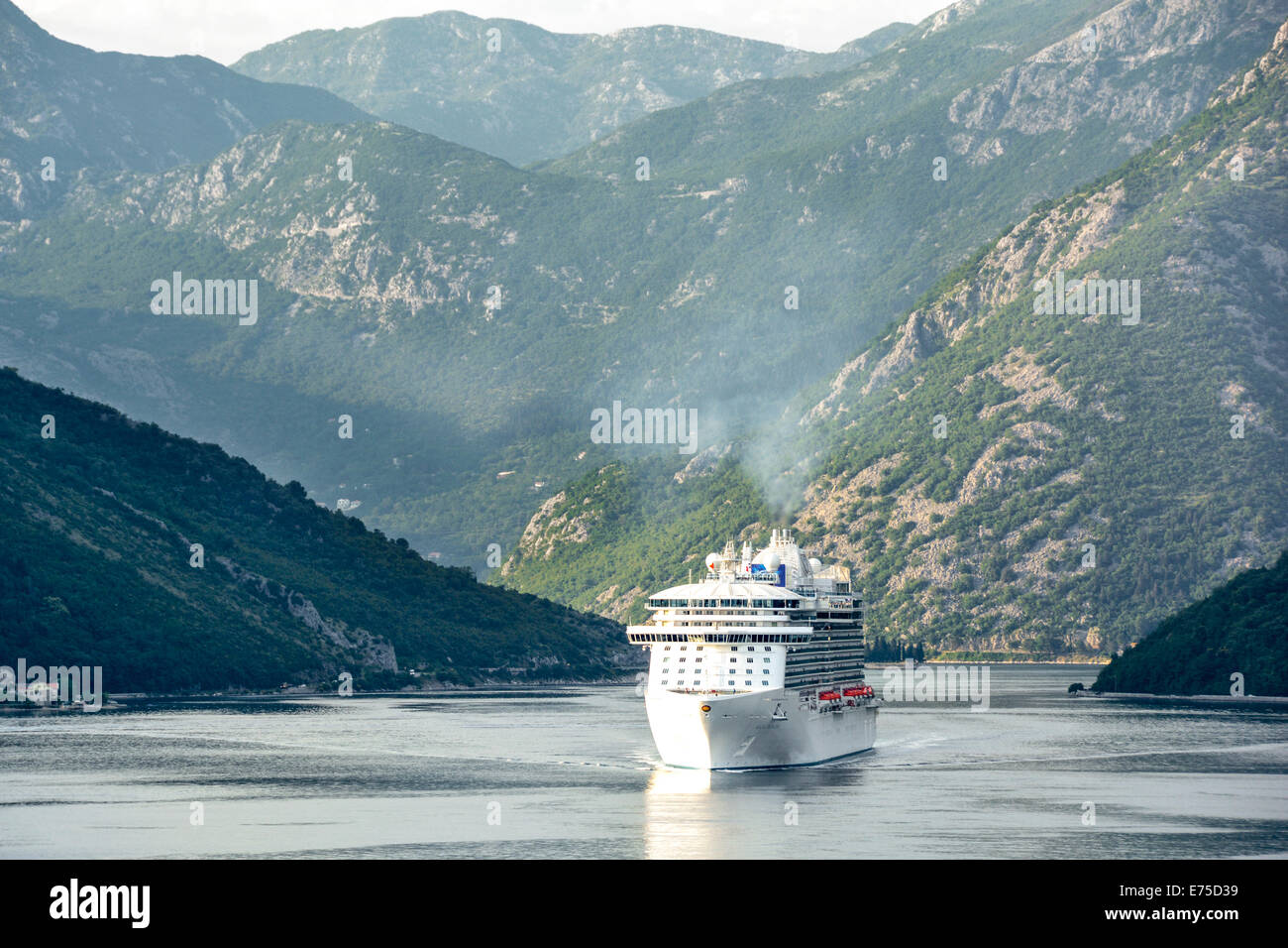 Cruise ship ocean liner Regal Princess sailing in fiord like rugged ...