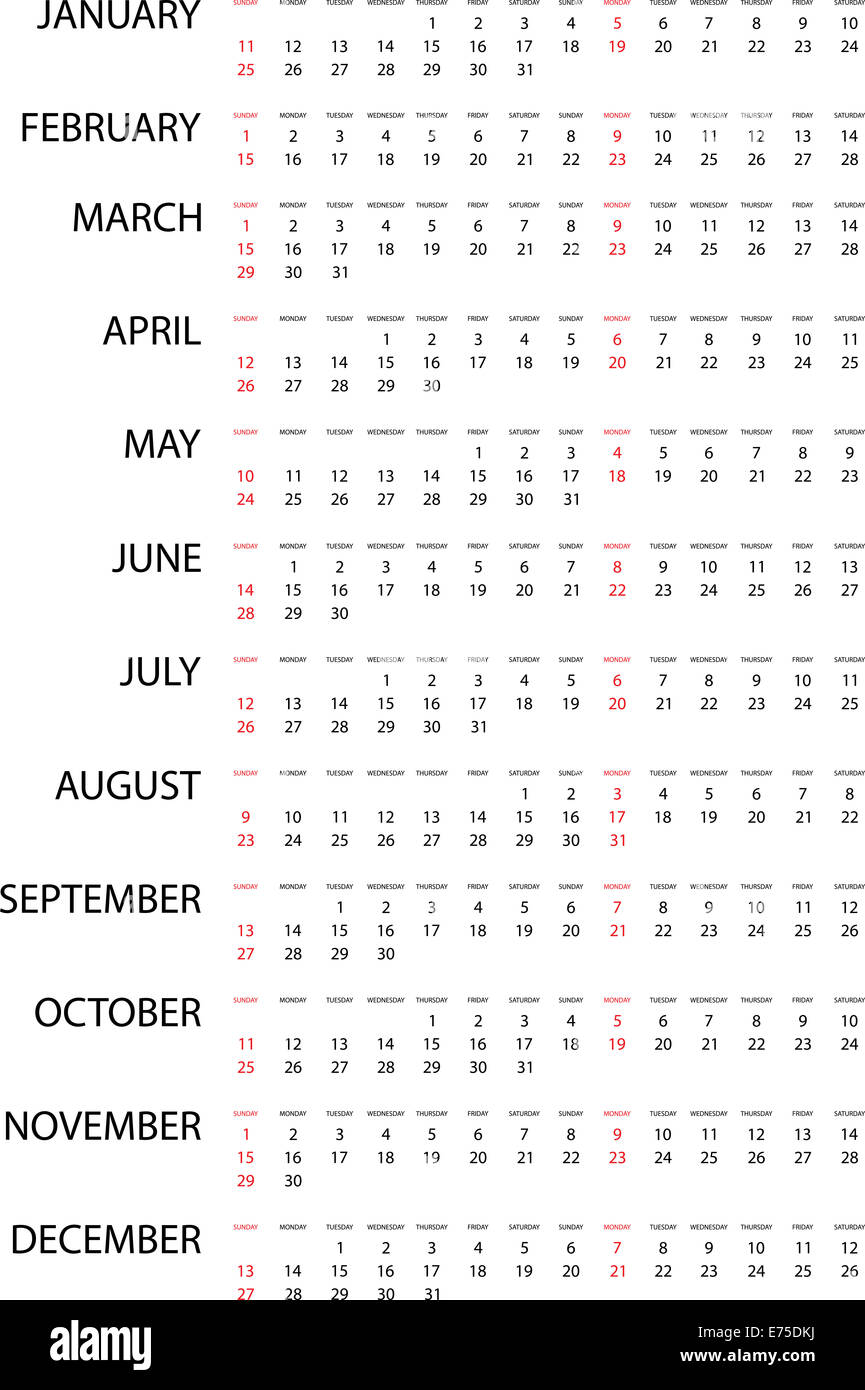 An Illustration of a Simple 2015 year calendar Stock Photo - Alamy