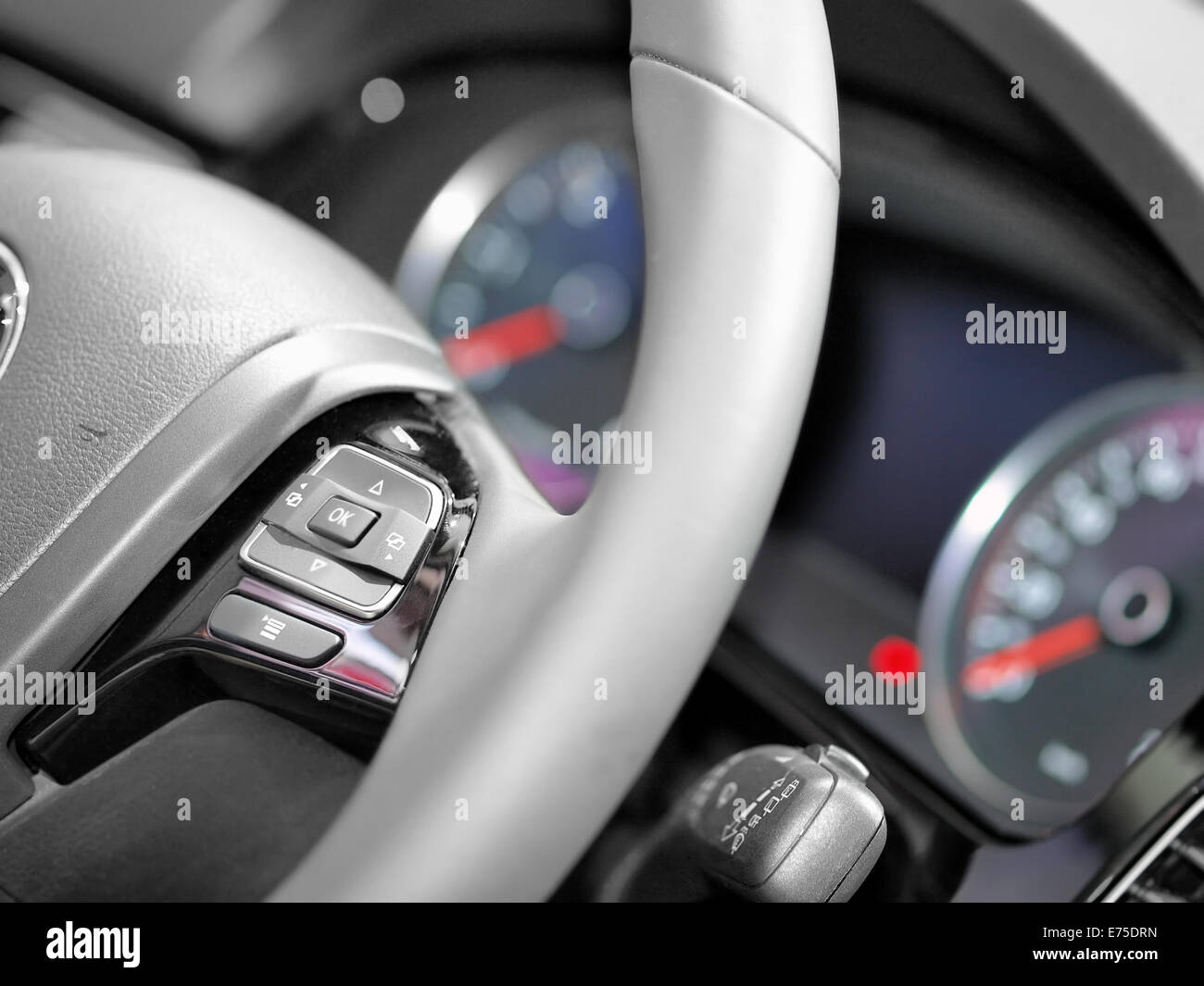 Close up of steering wheel commands Stock Photo - Alamy